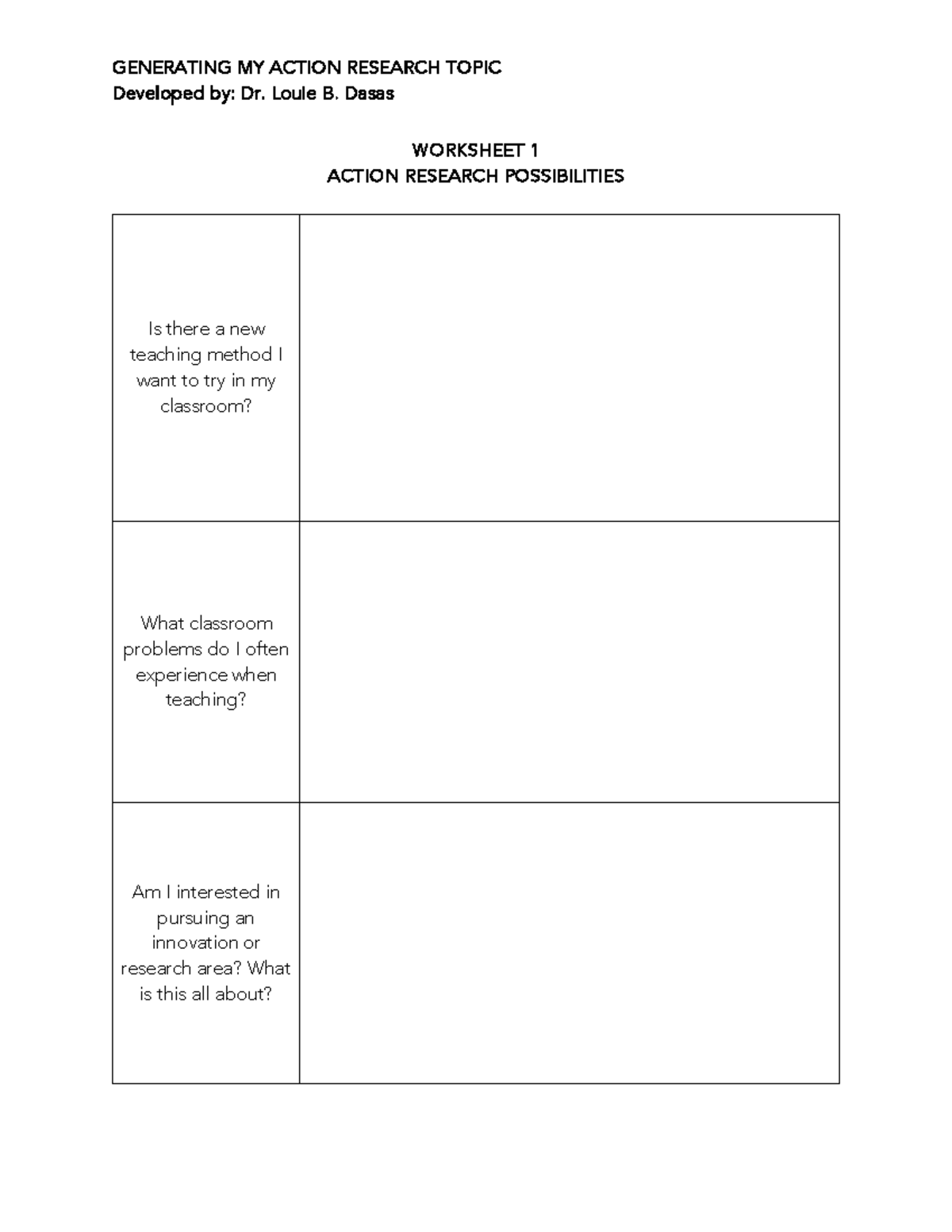 STEM Collab Action Research - Generating Your Topic - GENERATING MY ...