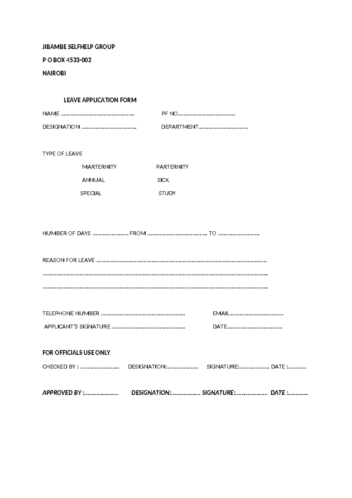 Exercise 4 A - HELPFULL - JIBAMBE SELFHELP GROUP P O BOX 4533- NAIROBI ...