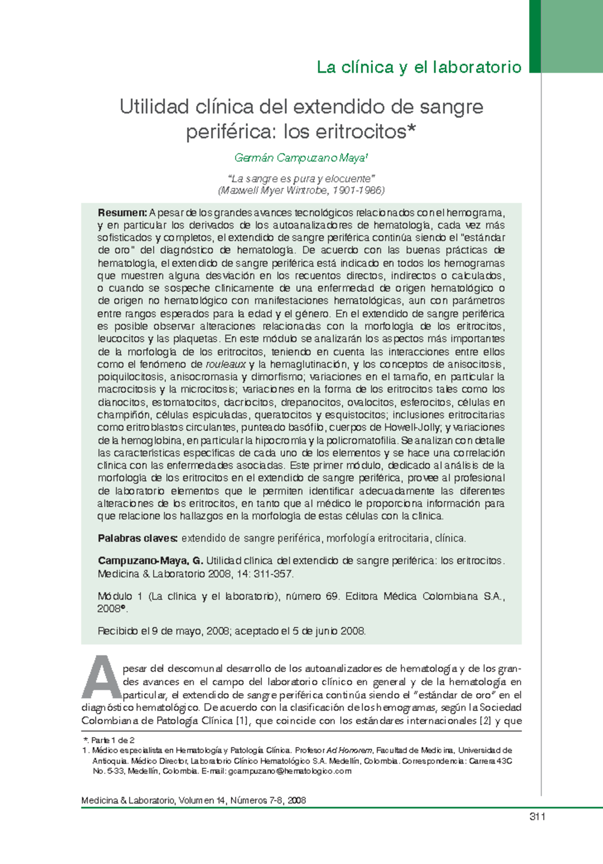 Utilidad clínica del extendido de sangre periferica: los eritrocitos ...