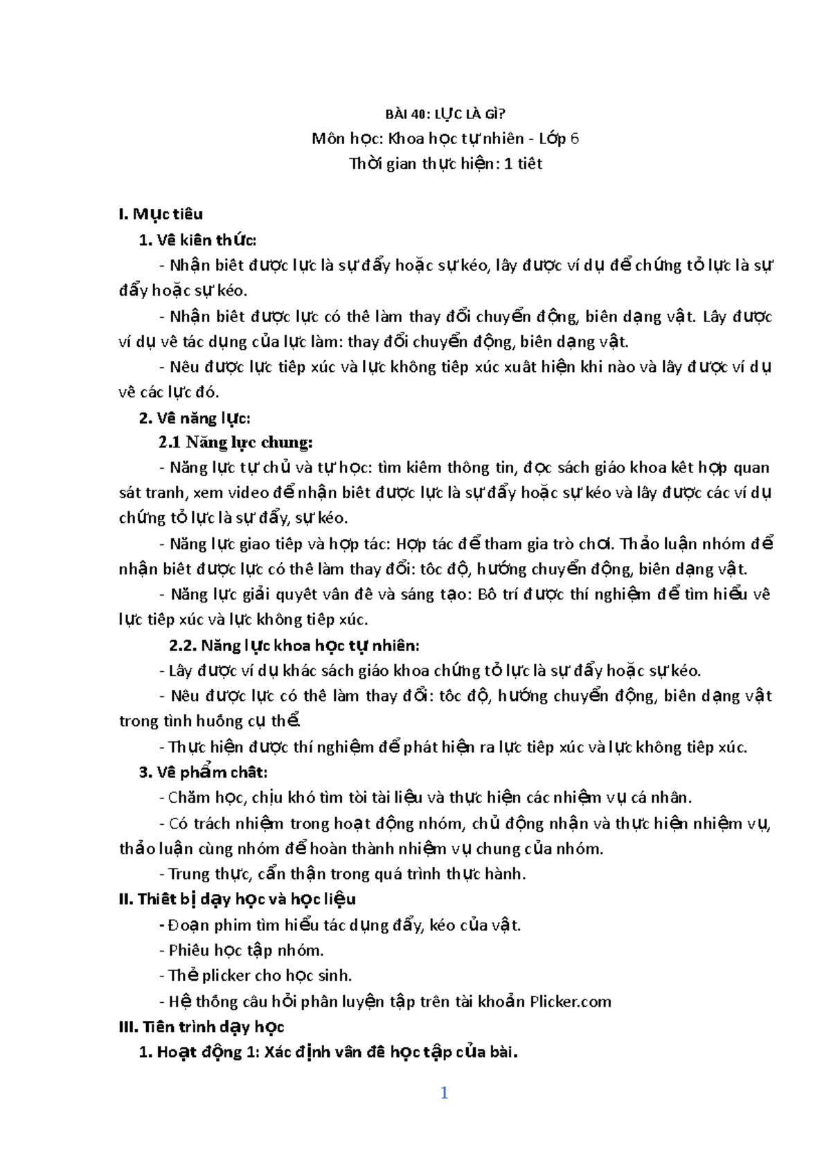 Lớp 6 - Tổng hợp lí thuyết KHTN 6 - BÀI 40: L ỰC LÀ GÌ? Môn h ọc: Khoa h ọc t ự nhiên - L ớp 6 ...