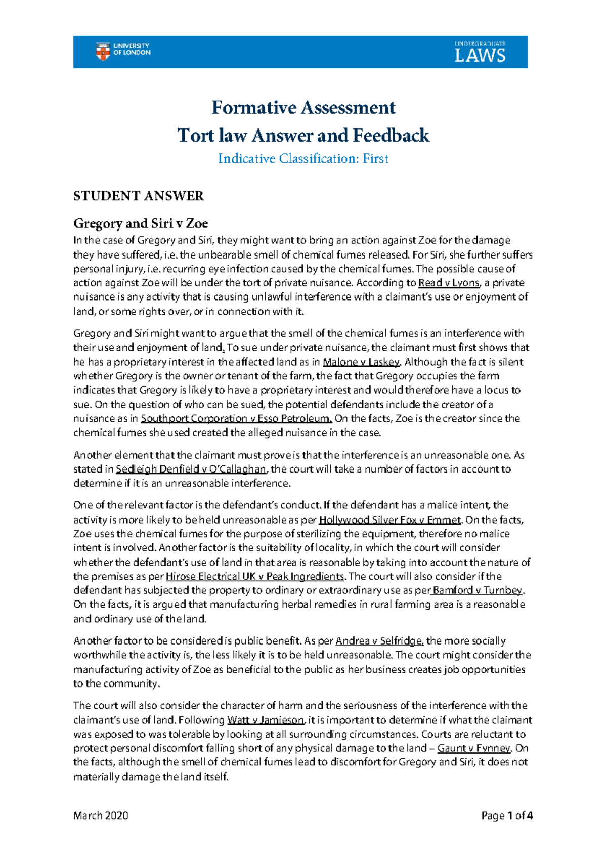 Tort - First - how to answer tort questions - Formative Assessment Tort ...