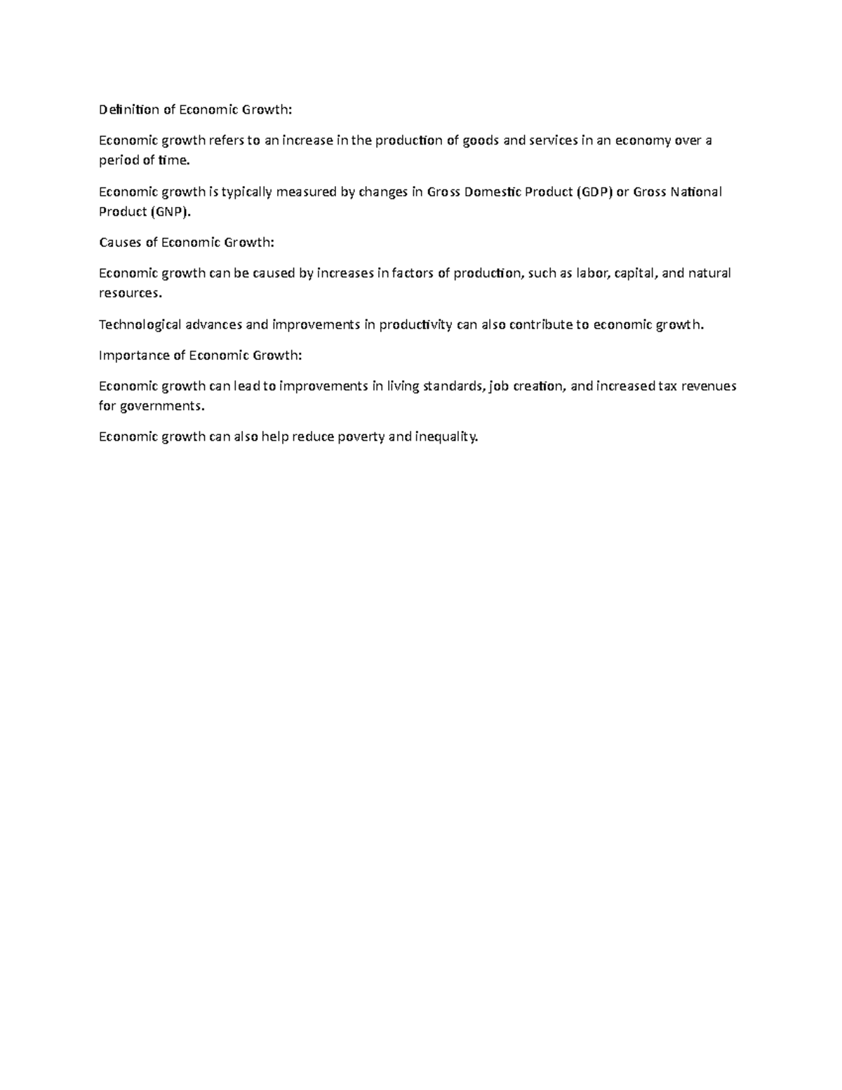 Macro Lecture 8 Notes Definition Of Economic Growth Economic Growth Refers To An Increase In