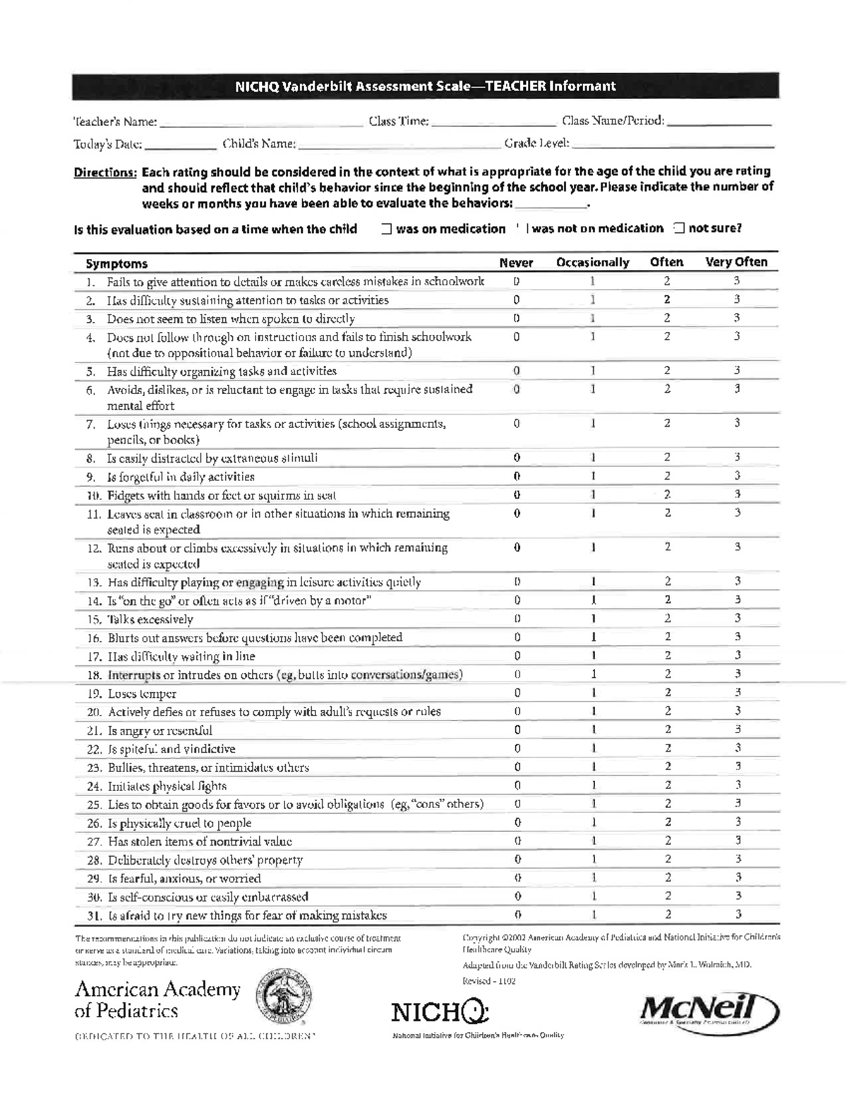 Vanderbilt Teacher Assessment Form - Computer Science - Studocu