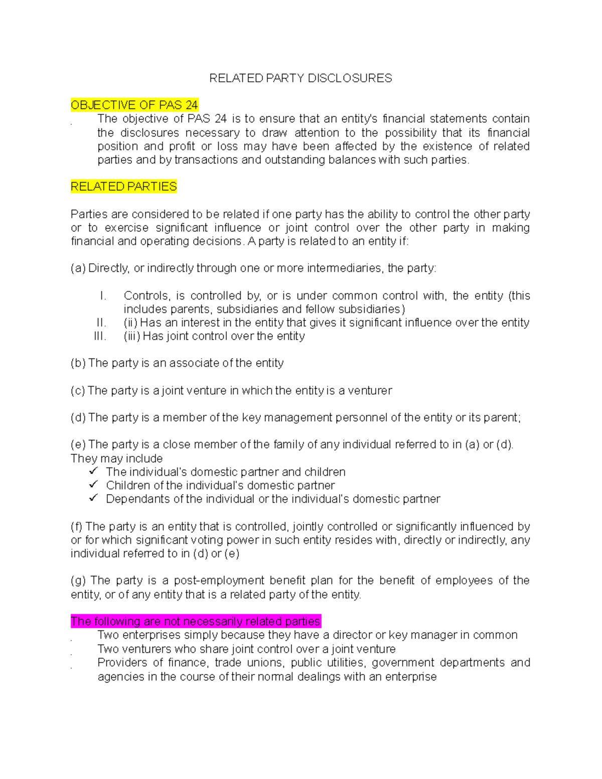 Related Party Disclosures - RELATED PARTY DISCLOSURES OBJECTIVE OF PAS ...