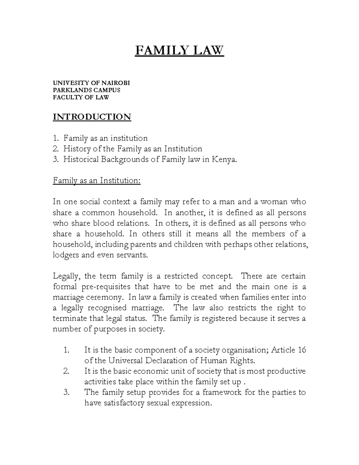 Family LAW Lectures - Lecture notes 1-2 - FAMILY LAW UNIVESITY OF ...