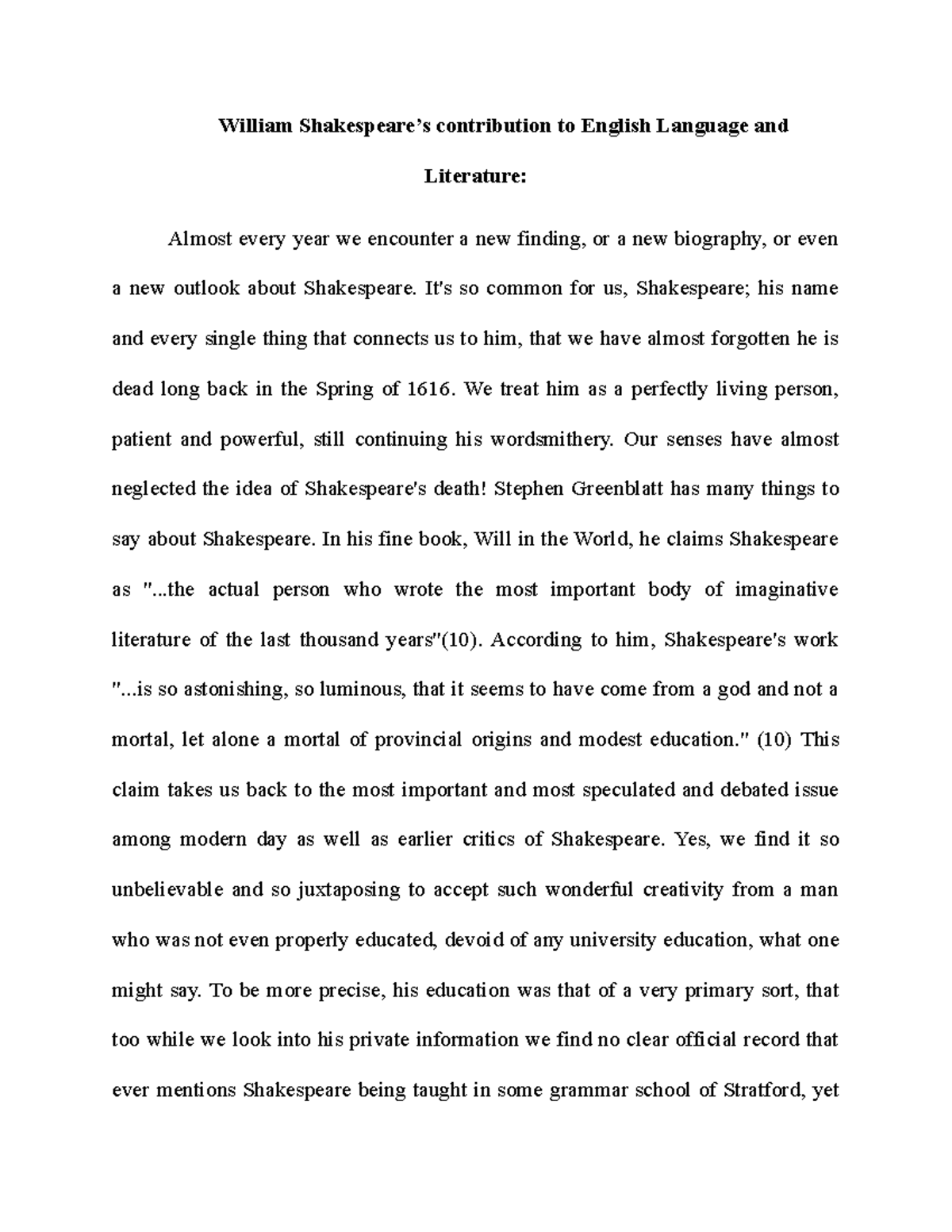 William Shakespeare's Contribution in English language - William ...