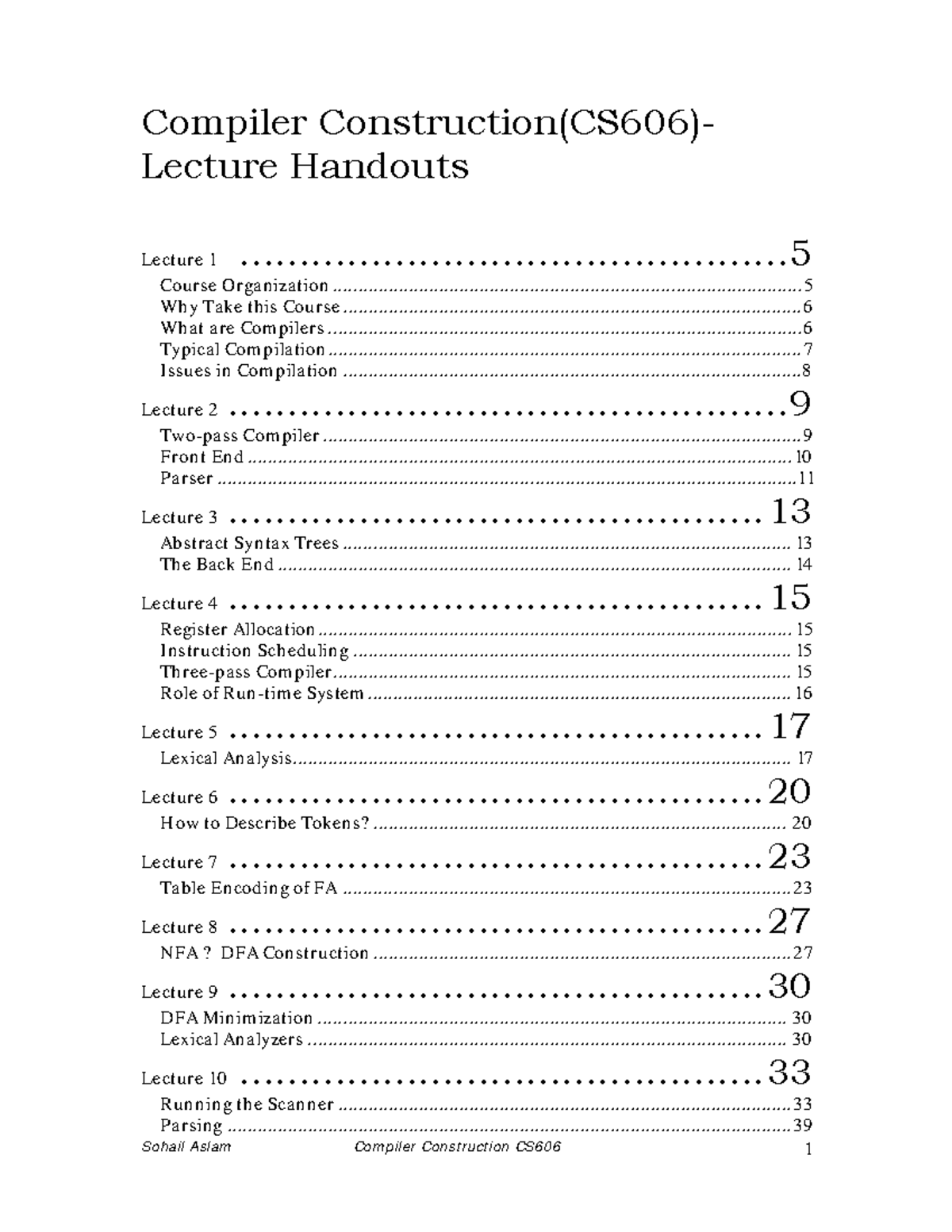 SPCC Handouts updated - Compiler Construction(CS606)- Lecture 1 - Studocu