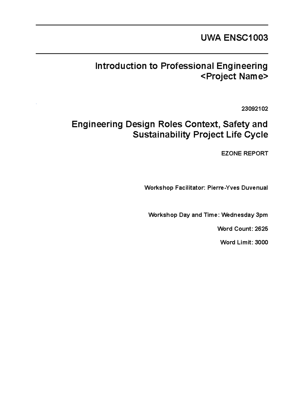 Ezone technical report. EWB challenge cape york and that ya know the ...