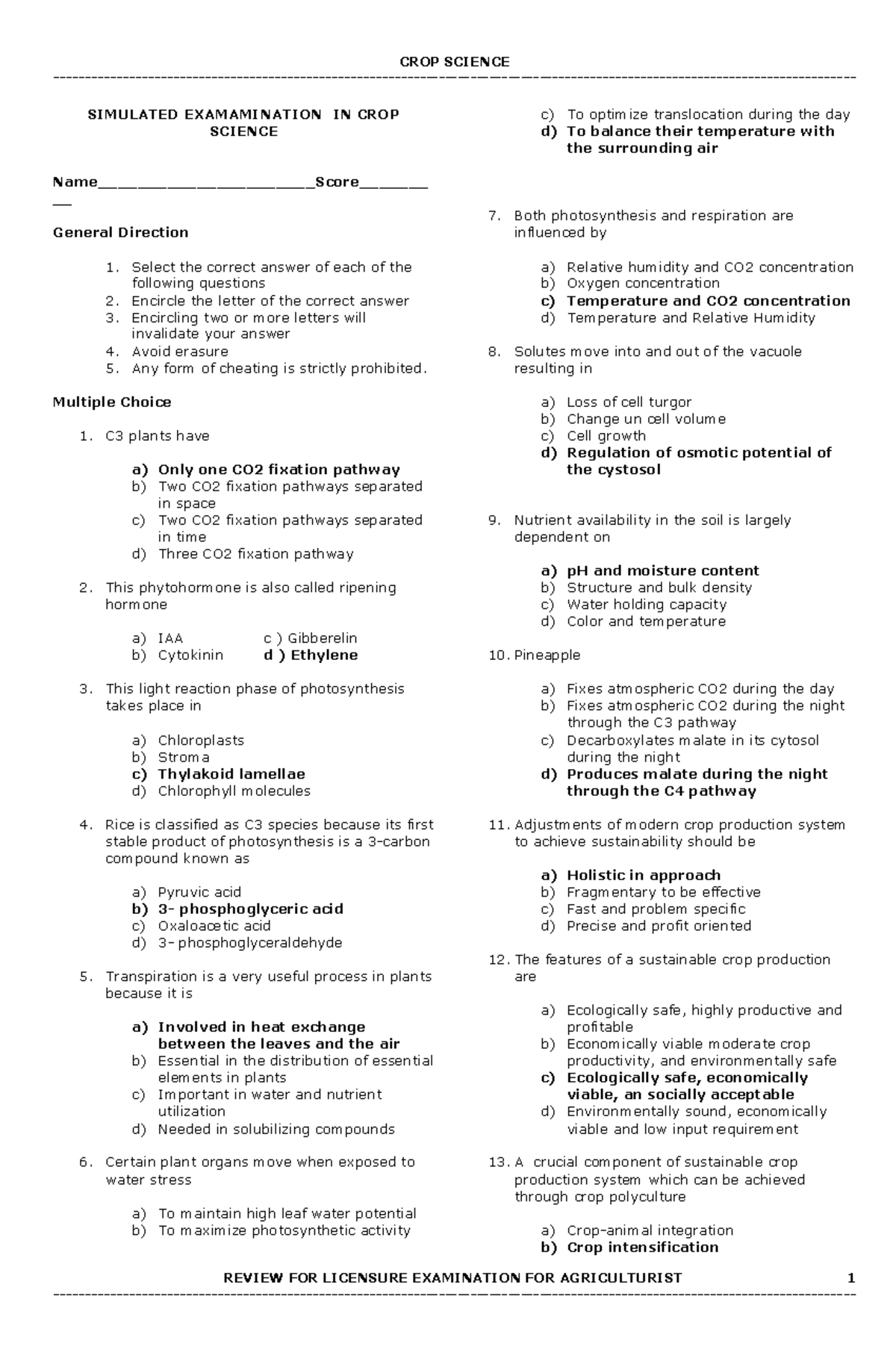 Simulated-exam-in-crop-science compress - REVIEW FOR LICENSURE ...