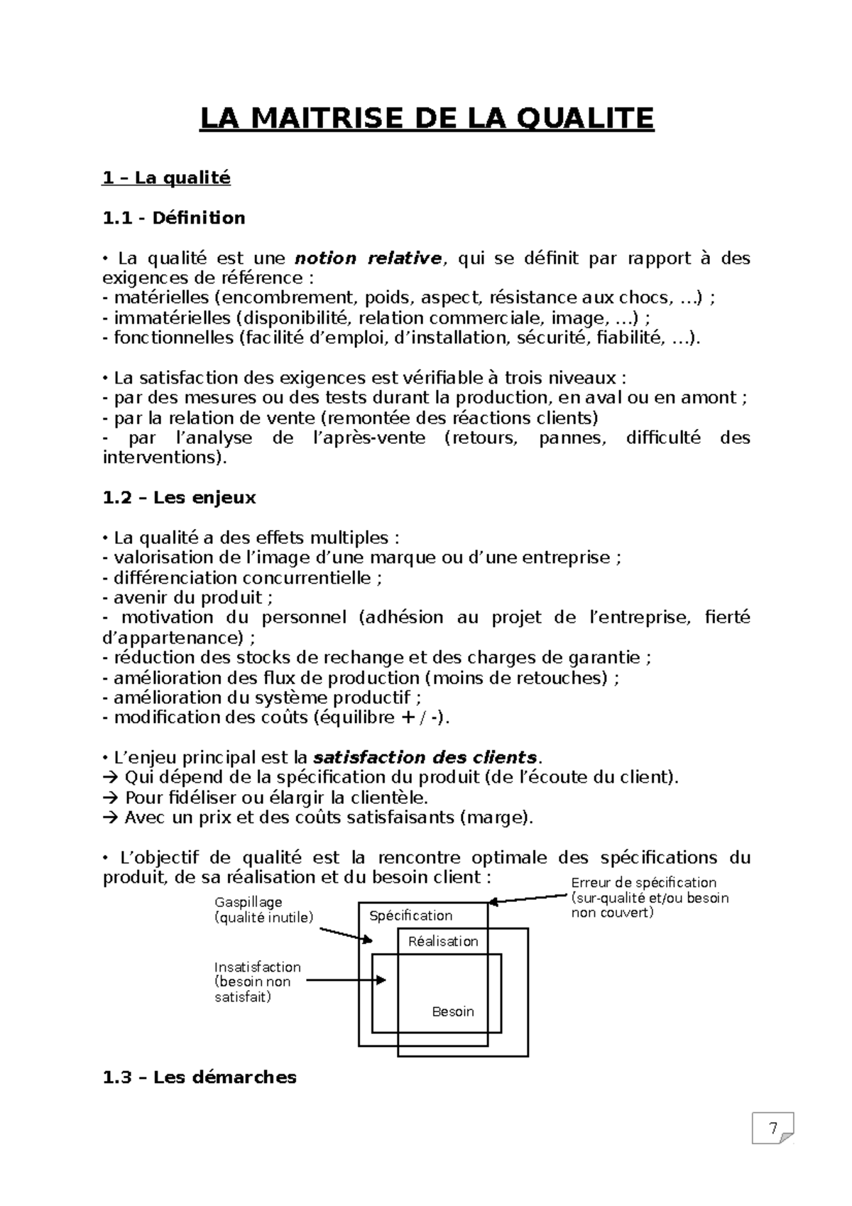 LA Maitrise DE LA Qualite - LA MAITRISE DE LA QUALITE 1 – La qualité 1 ...