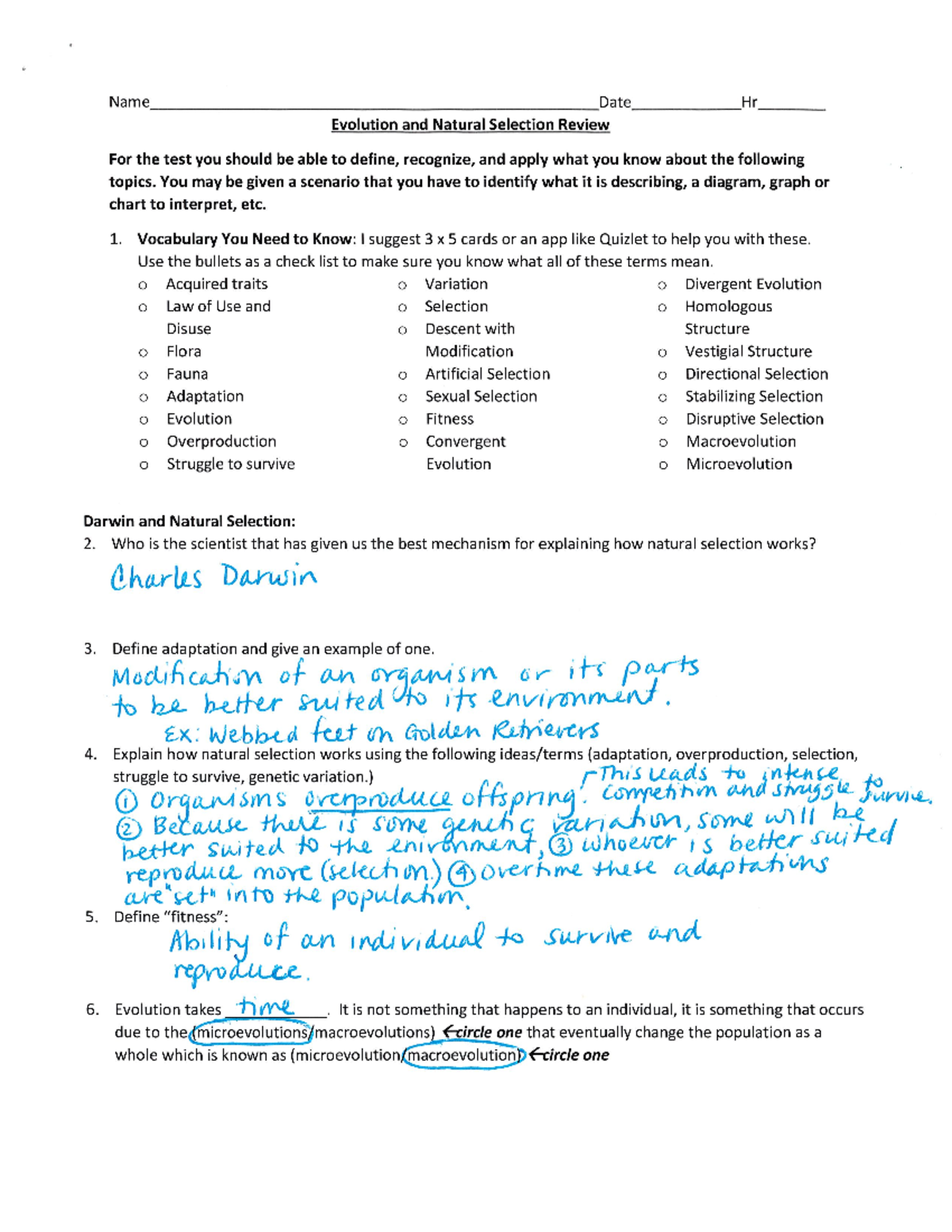Evolution+review+key - Studocu