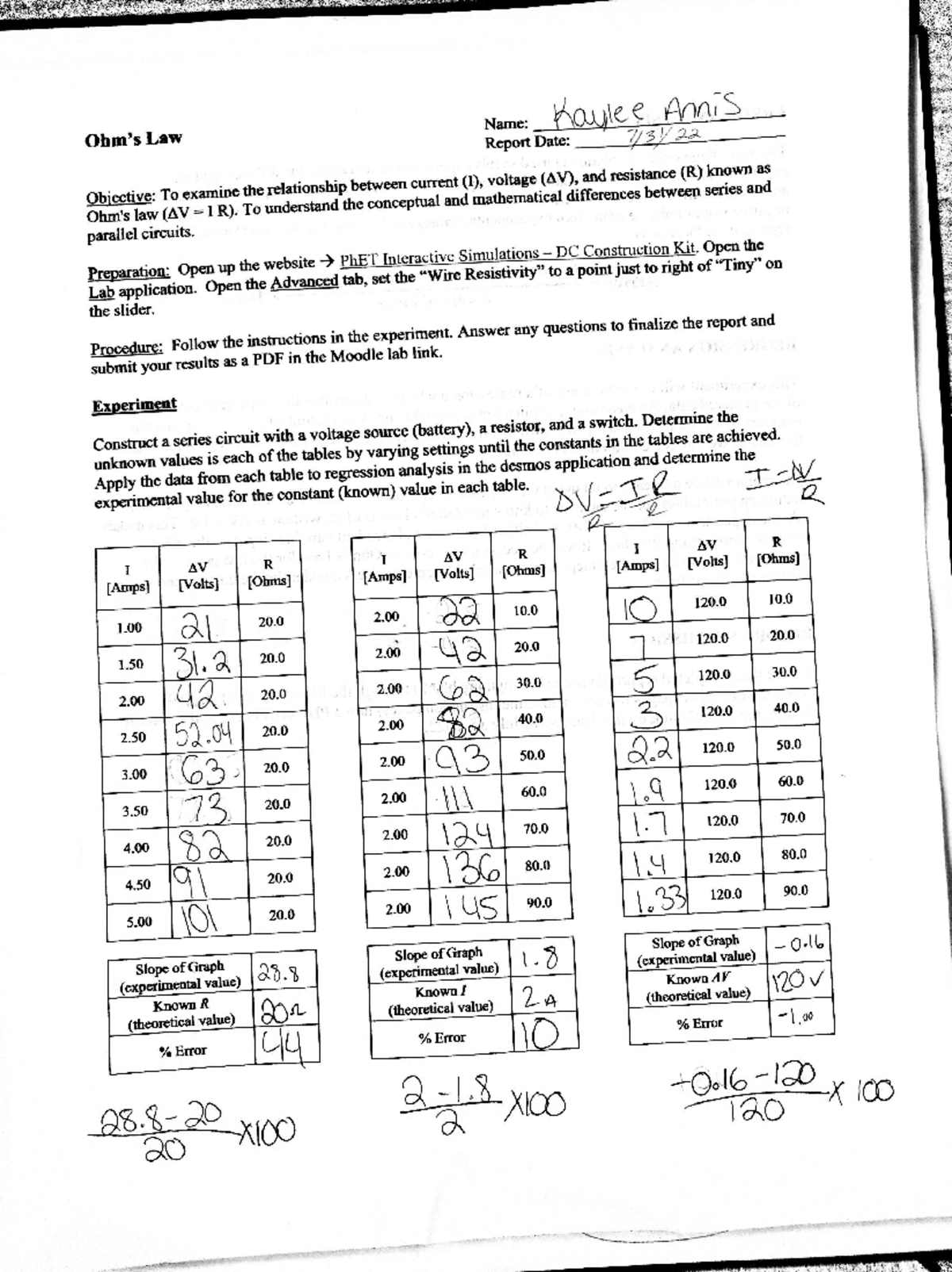 Lab7: Ohm's Law - PHY 105 - Studocu