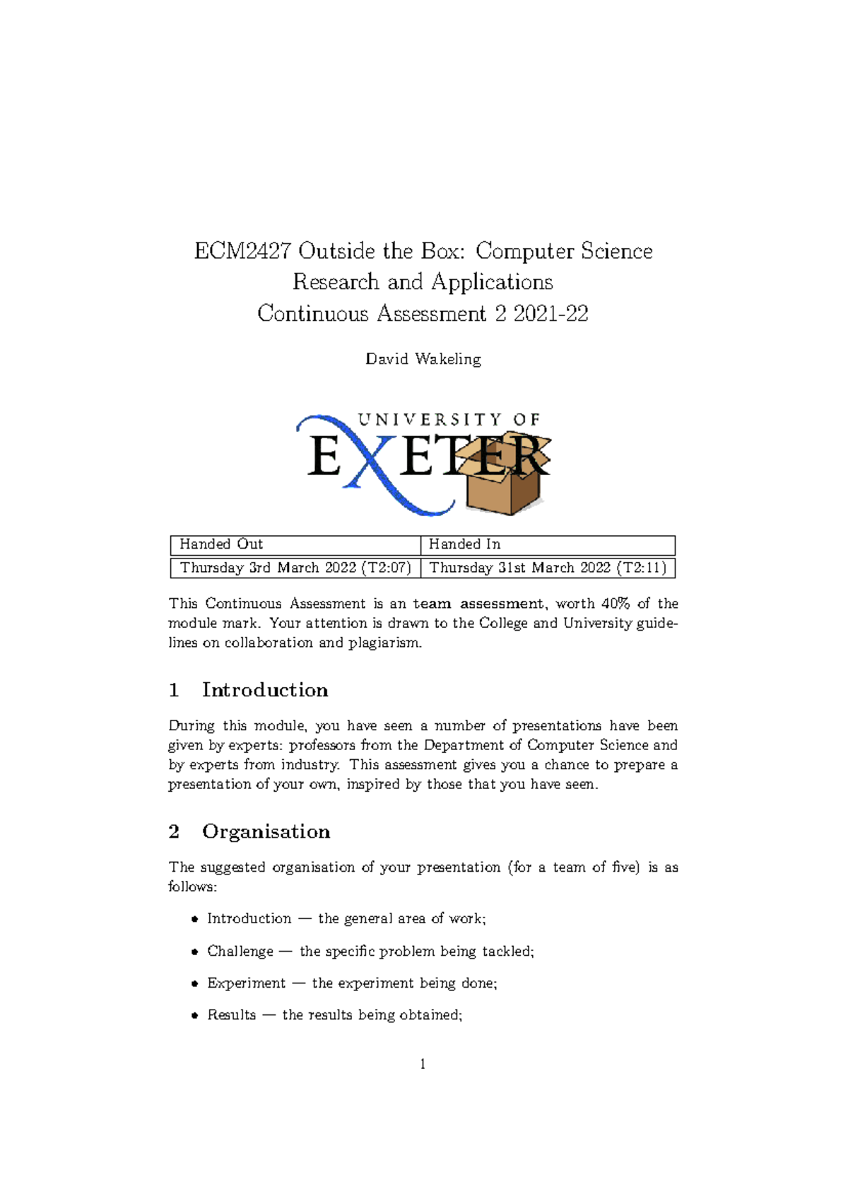 Outsidethebox - specification example - ECM2427 Outside the Box ...