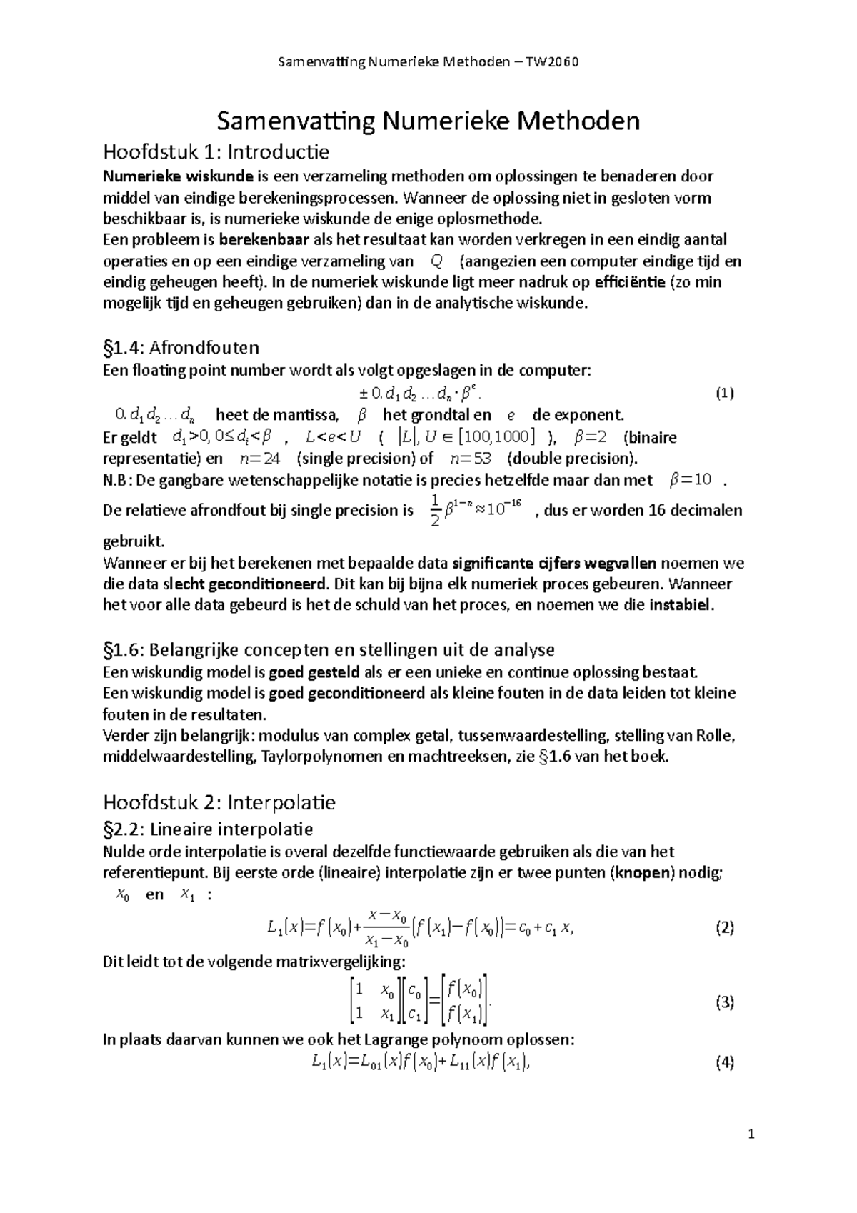 Samenvatting Numerieke Methoden voor Differentiaalvergelijkingen ...