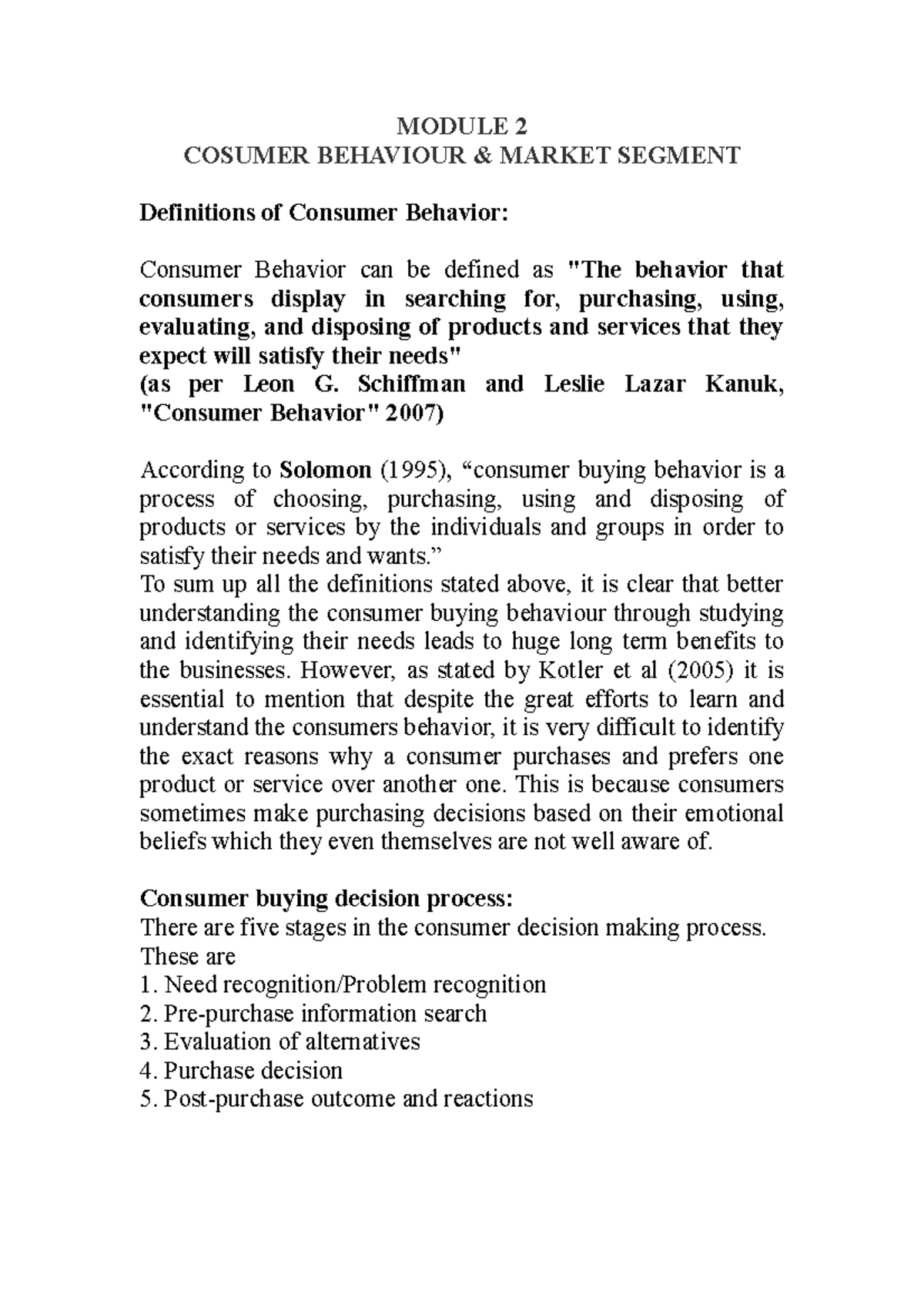 Module 2 FULL Notes - NEP - MODULE 2 COSUMER BEHAVIOUR & MARKET SEGMENT ...