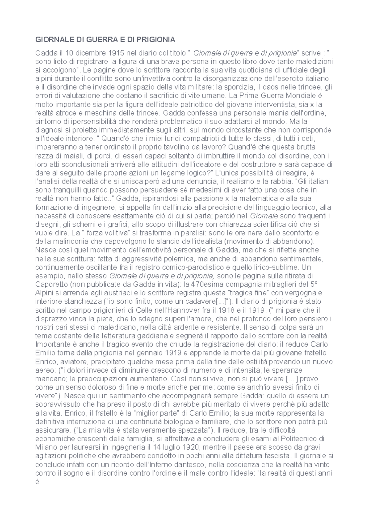Riassunto Gadda Rinaldo Rinaldi, Sintesi di Letteratura Italiana ...