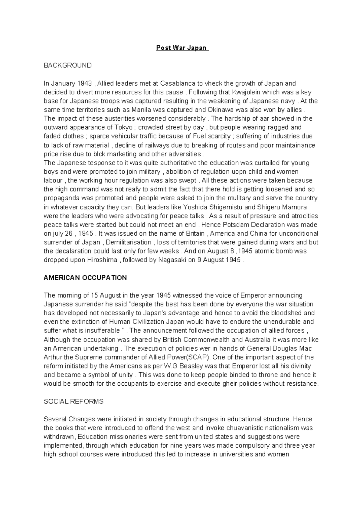 Post War Japan - Post War Japan BACKGROUND In January 1943 , Allied ...