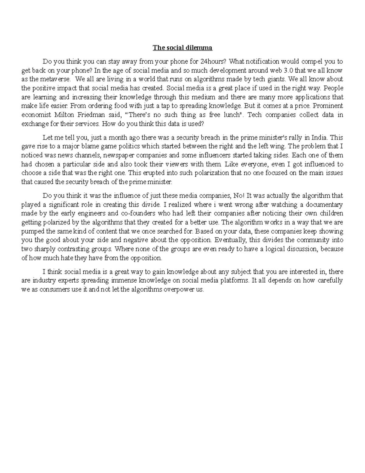 Document 3 - Dhis - The social dilemma Do you think you can stay away ...