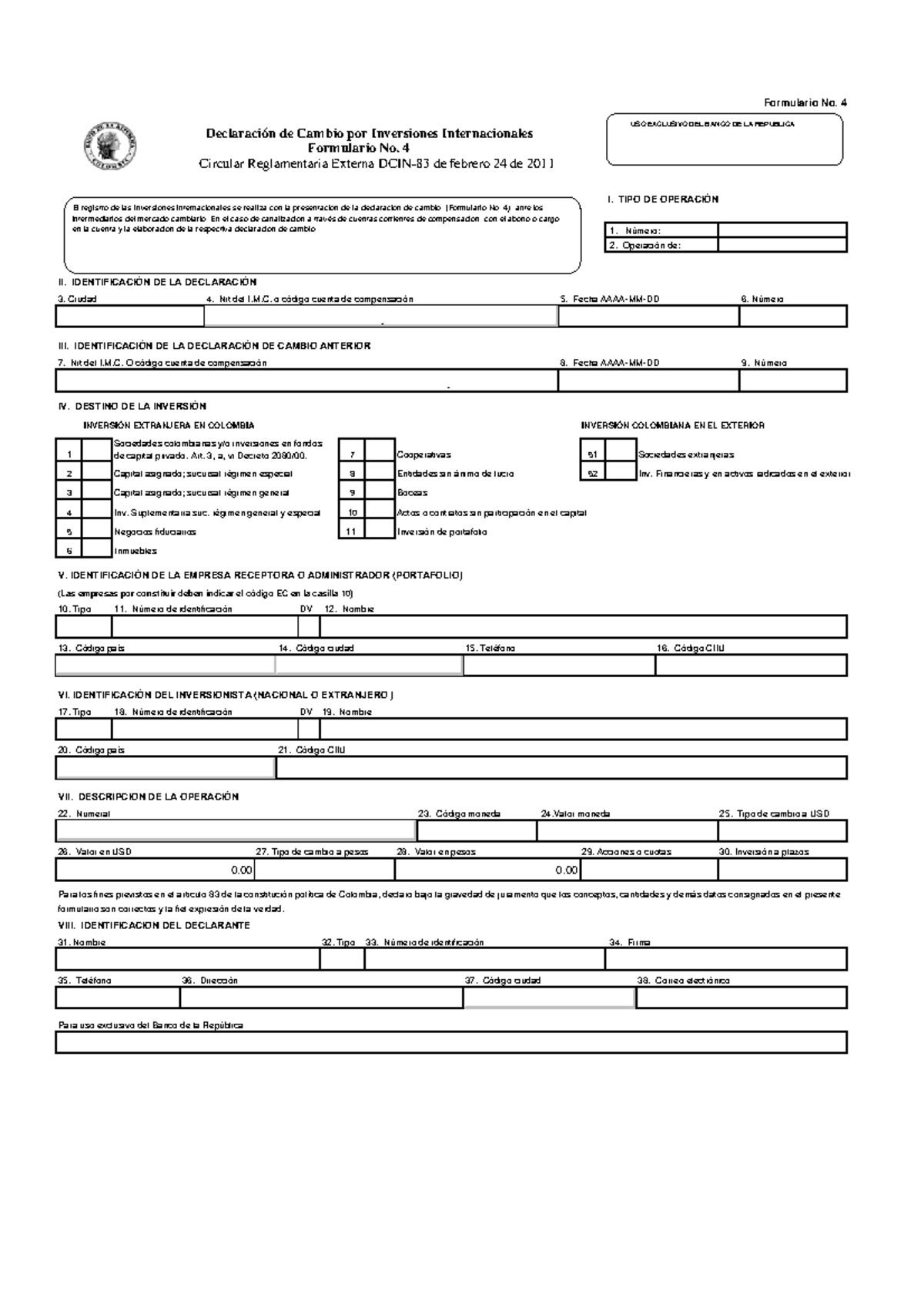Formulario 4 - iljil, - Formulario No. 4 I. TIPO DE OPERACIÓN II. IDENTIFICACIÓN DE LA ...
