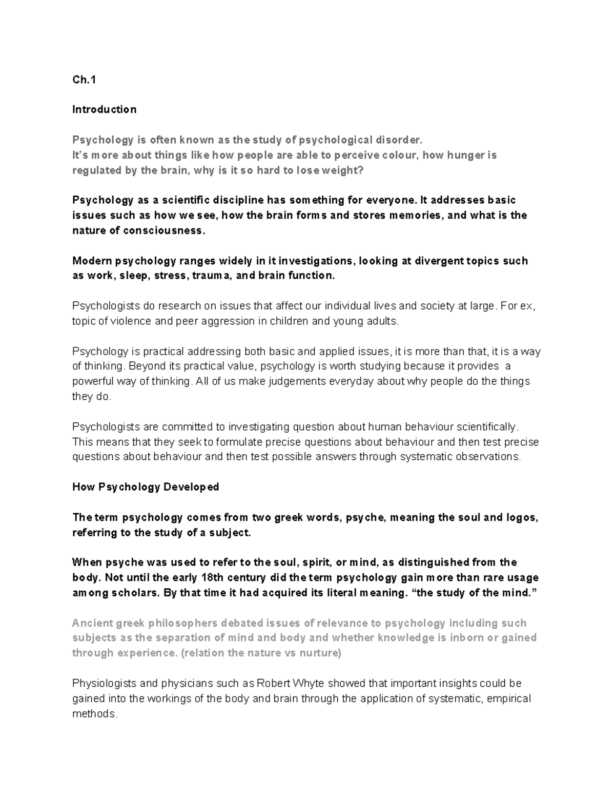 Ch.1 Notes - Ch Introduction Psychology is often known as the study of ...