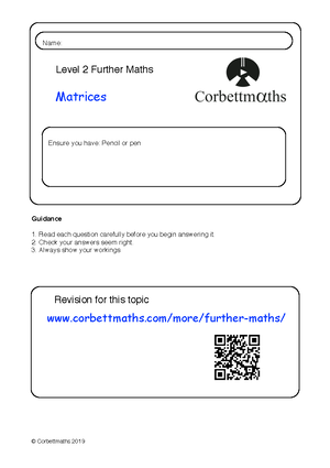 Matrices Worksheet 1 - Practice - Name: __________ Section I. About ...