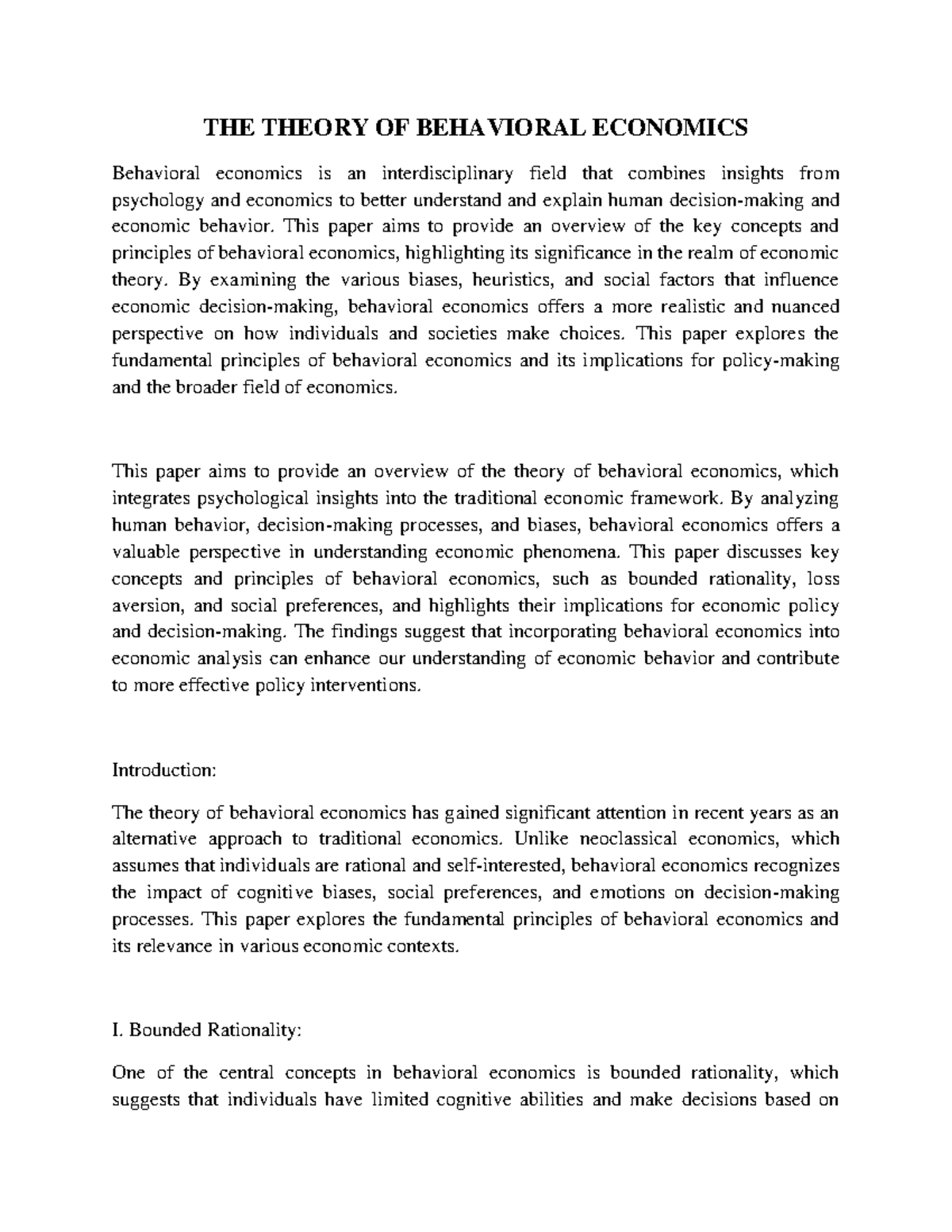 THE Theory OF Behavioral Economics - THE THEORY OF BEHAVIORAL ECONOMICS ...