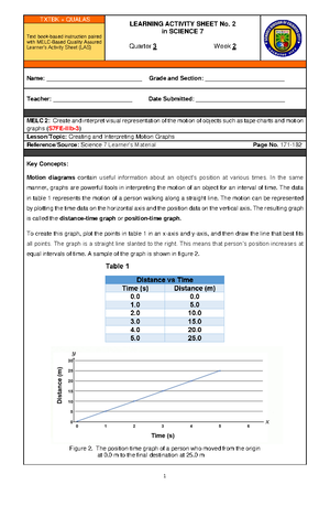 LAS1 Q3 Describing motion - TXTBK + QUALAS LEARNING ACTIVITY SHEET No. 1 in SCIENCE 7 Quarter 3 ...