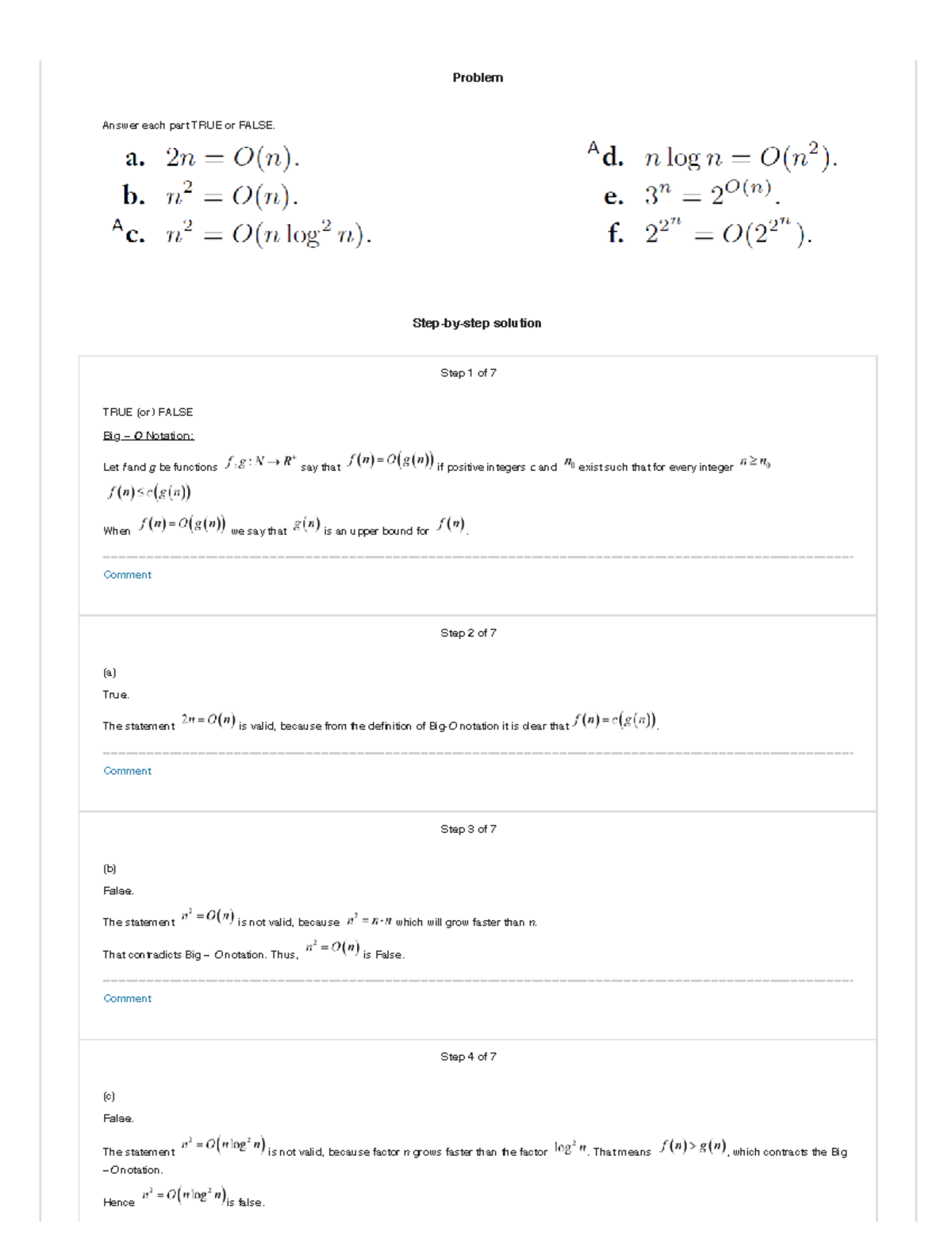 Tc - notes - Problem Step-by-step solution TRUE (or) FALSE Big – O ...