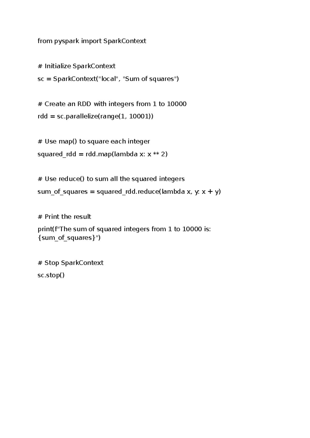 Quiz 9 big data - nil - from pyspark import SparkContext Initialize SparkContext sc = - Studocu