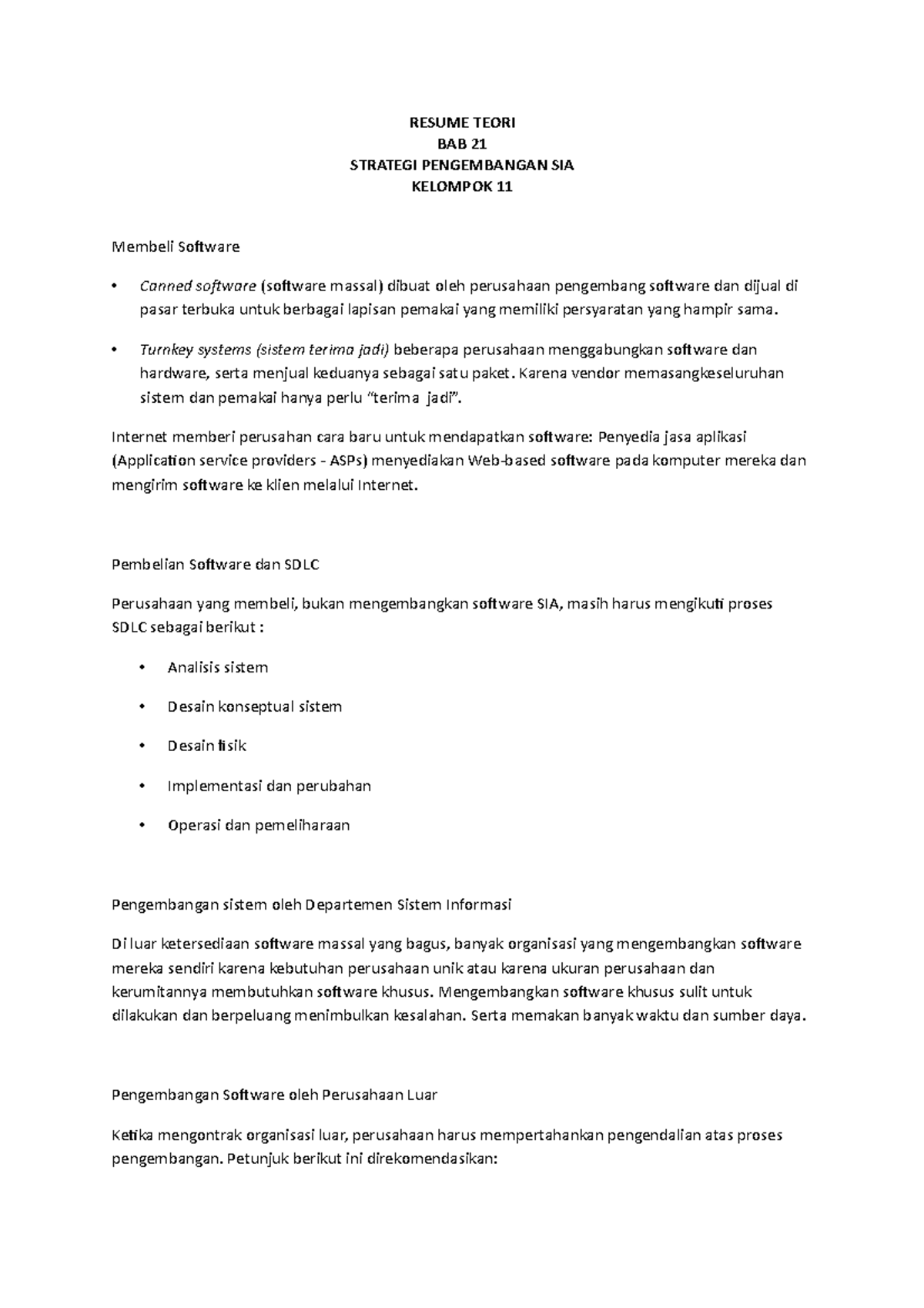 KEL 11 Teori BAB 21 - Rangkuman SIA - RESUME TEORI BAB 21 STRATEGI ...