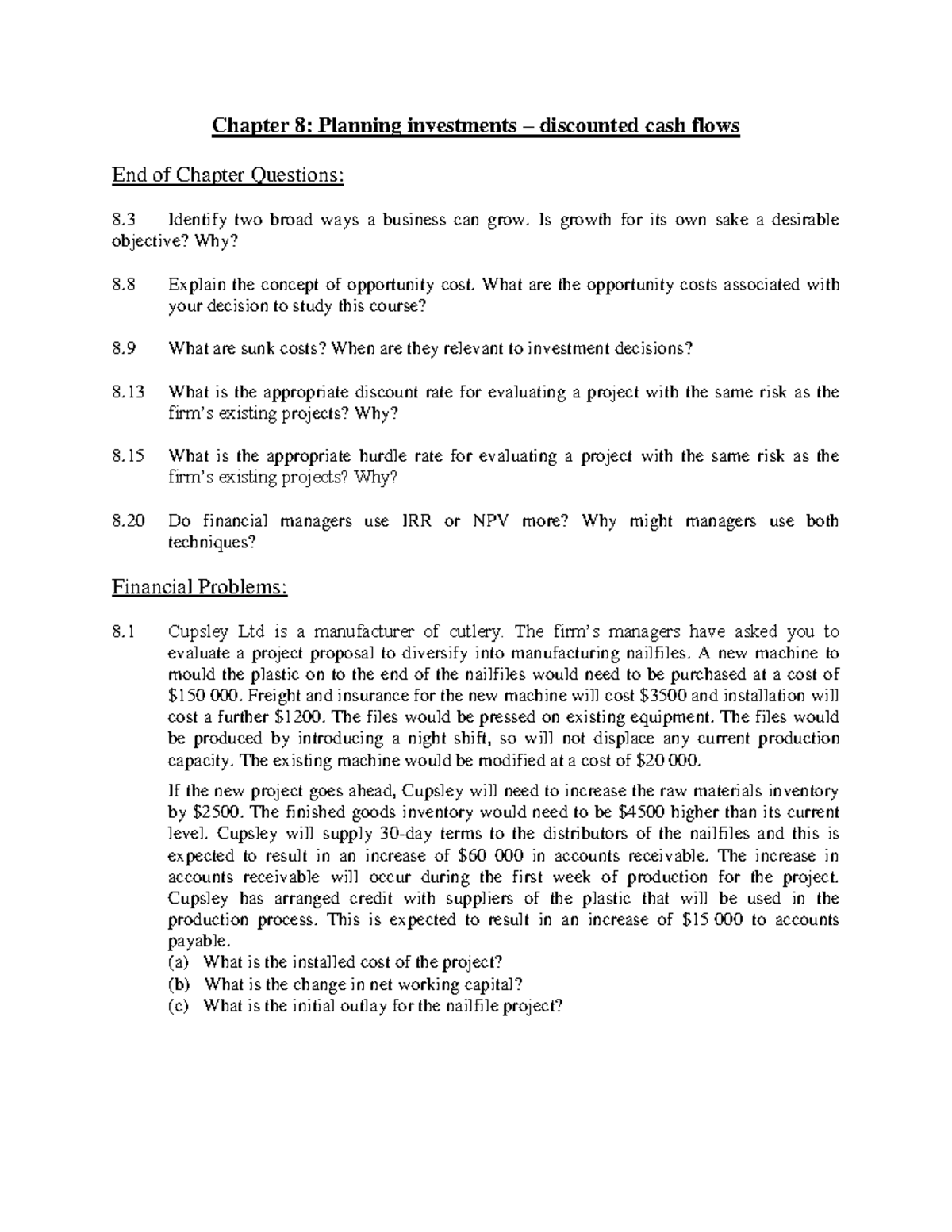 Tute Ques - ch 08 - TUTORIAL - Chapter 8: Planning investments ...