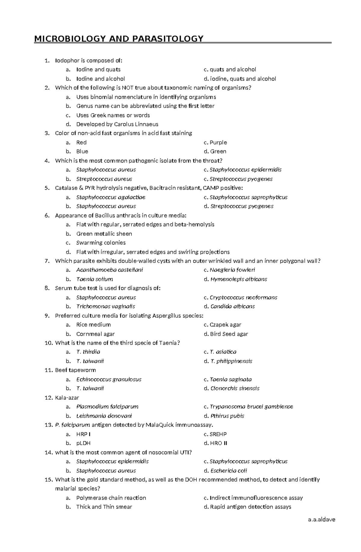 Recall- March-2016 - SDSD FDGDS - MICROBIOLOGY AND PARASITOLOGY 1 ...