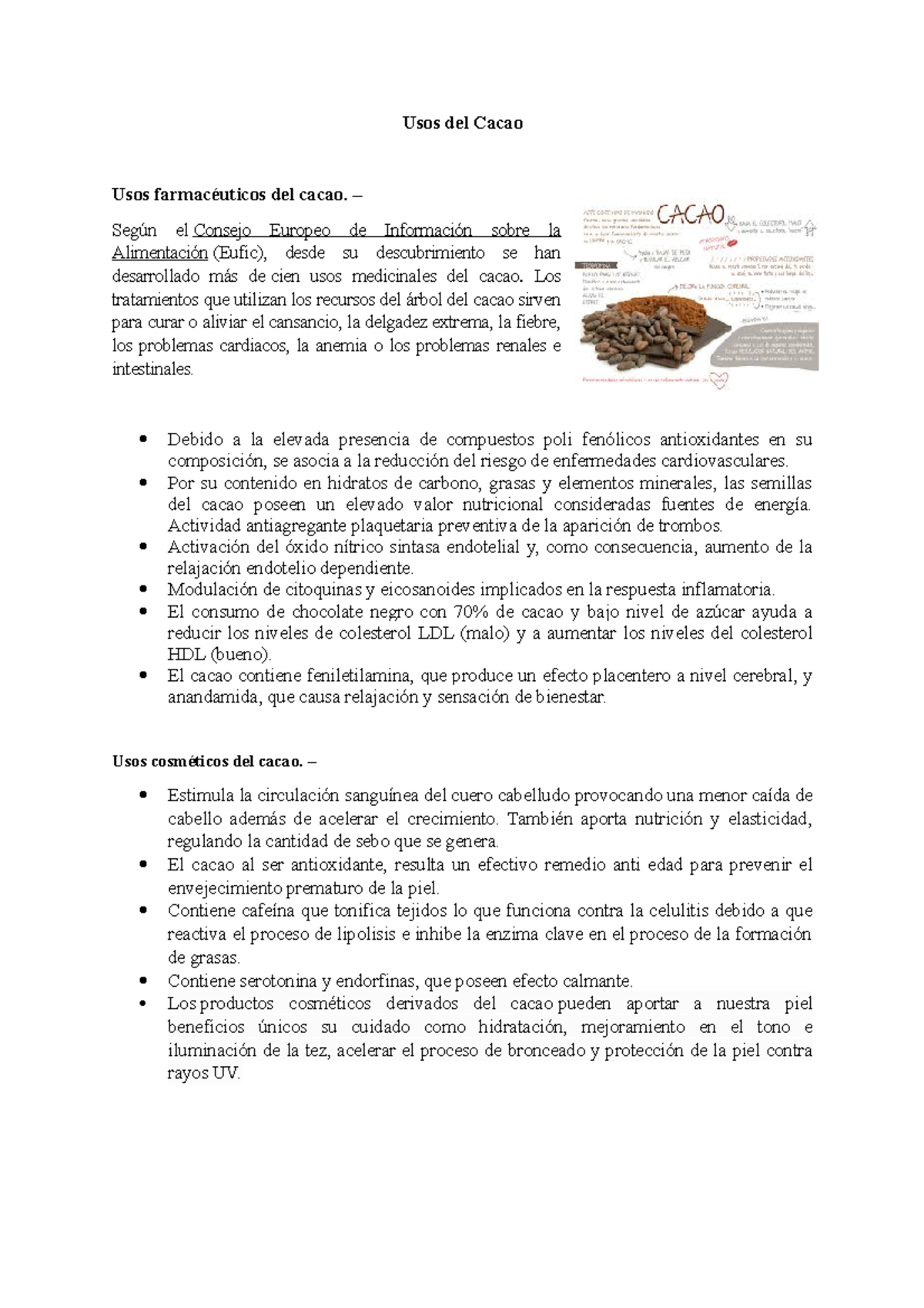 Usos farmaceuticos y cosmeticos del Cacao - Usos del Cacao Usos ...
