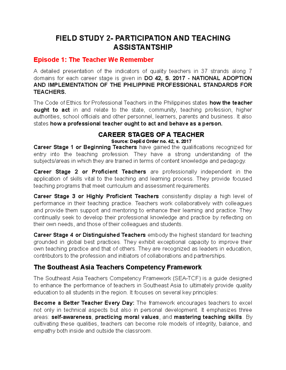 Reviewer sa fs2 - FIELD STUDY 2- PARTICIPATION AND TEACHING ...