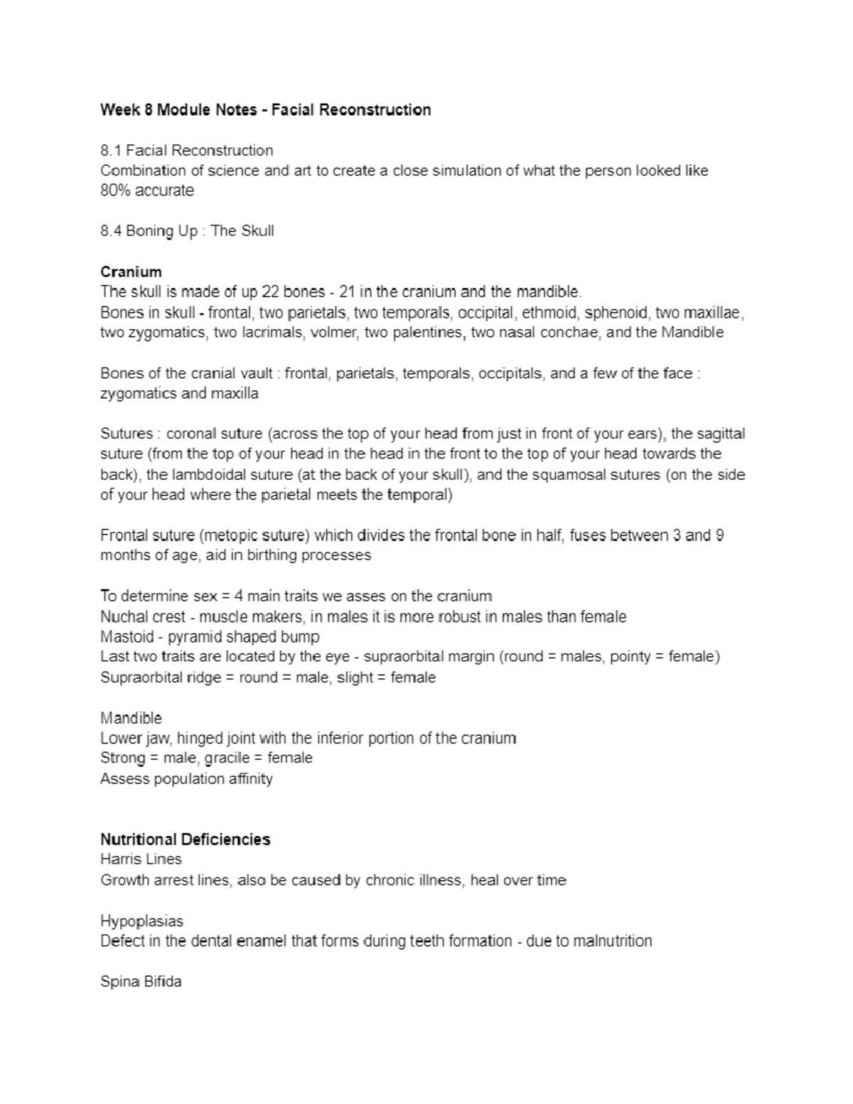 Week 8 Module Notes - Facial Reconstruction - Google Docs - ANTH 7 ...