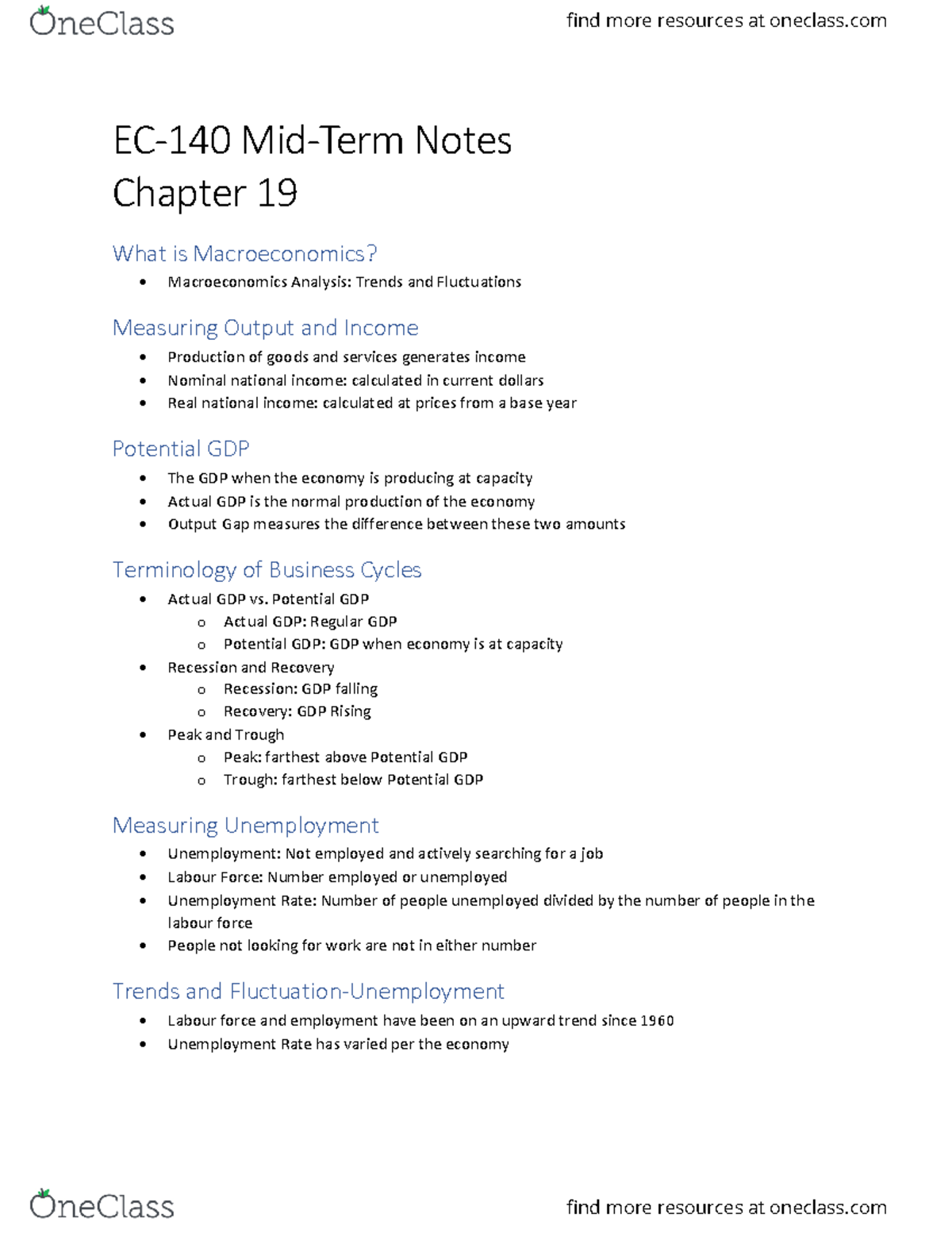 EC140 Midterm EC 140 Mid Term 1 Review - EC-ϭ4Ϭ Mid-Term Notes Chapter ...
