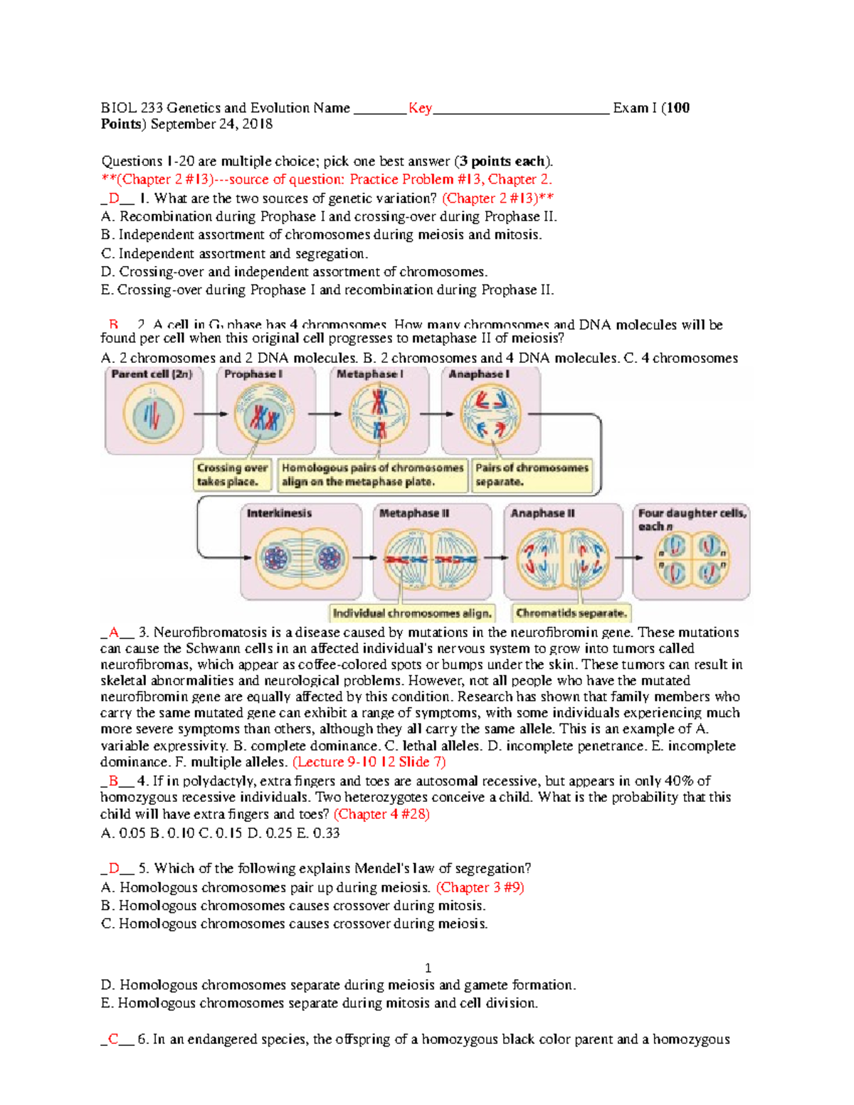 Exam I 2018 F Key - Exam I 2018 F Key - BIOL 233 Genetics and Evolution ...