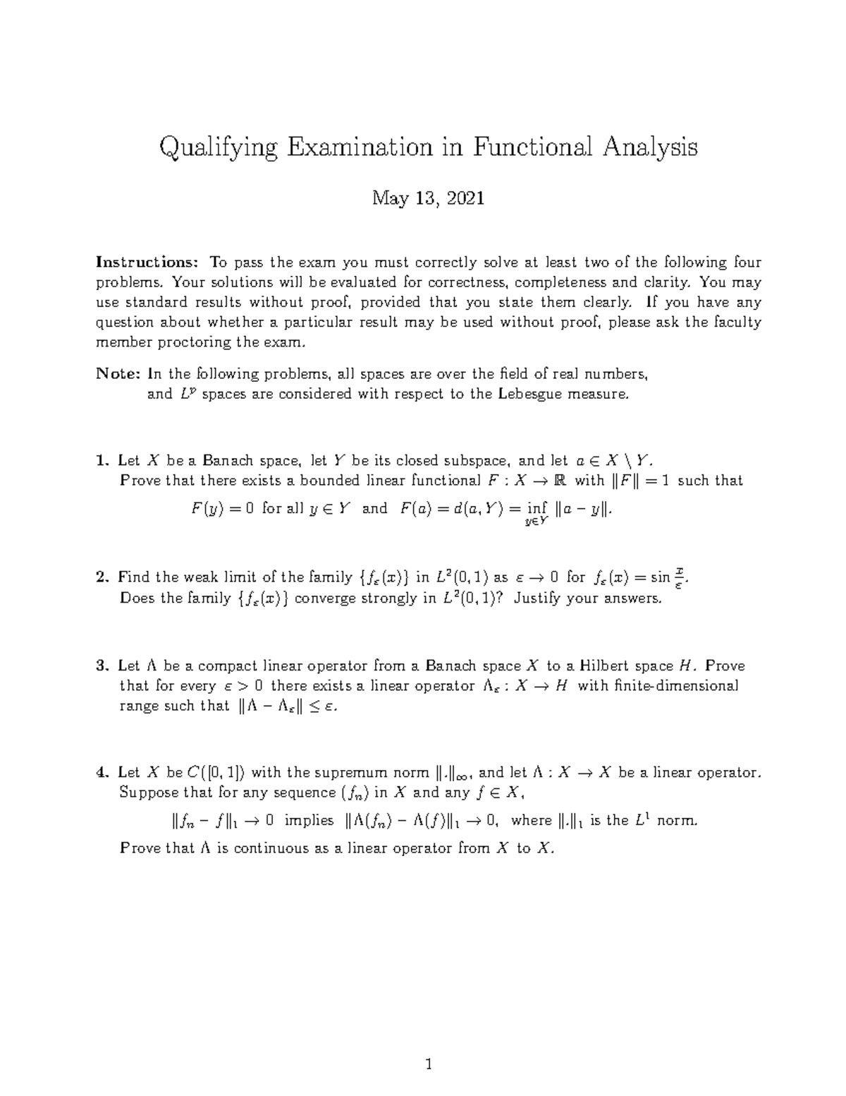 Functional Analysis Quals 2017-present - Qualifying Examination in ...