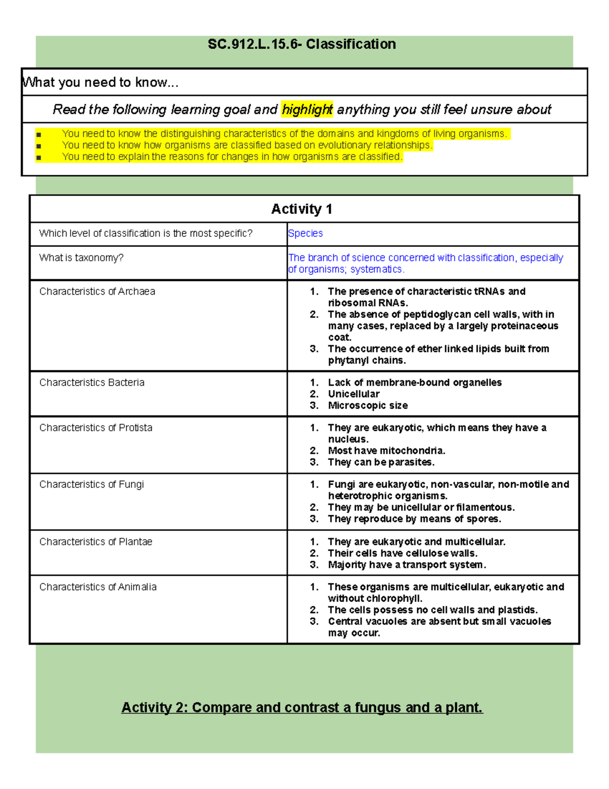 Classification- student - SC.912.L.15- Classification What you need to ...