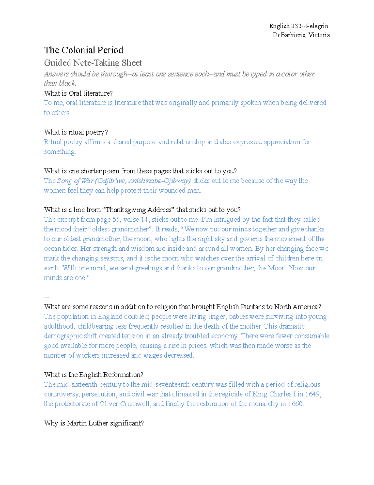 The Colonial Period Guided Note-Taking - DeBarbieris, Victoria The ...