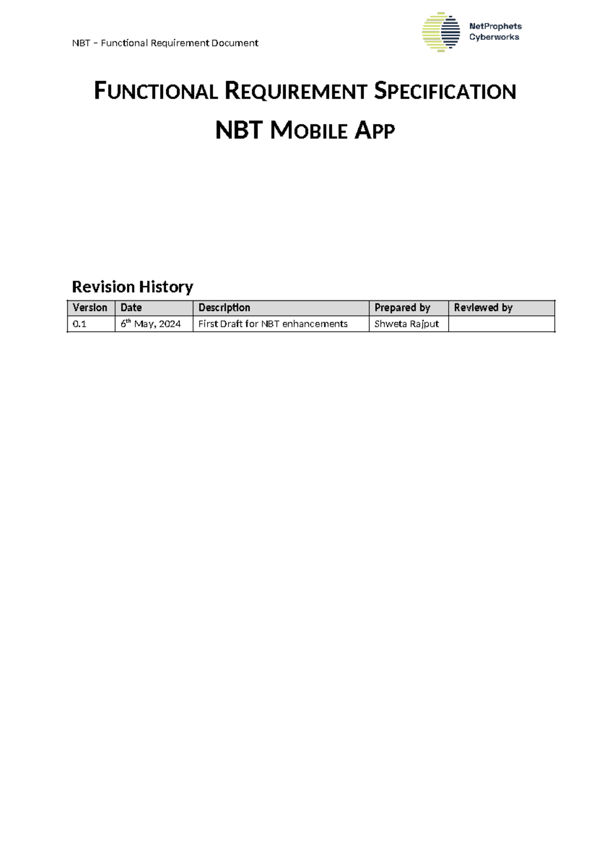 NBT FRS v0.1 - fewwfwf erg - FUNCTIONAL REQUIREMENT SPECIFICATION NBT ...