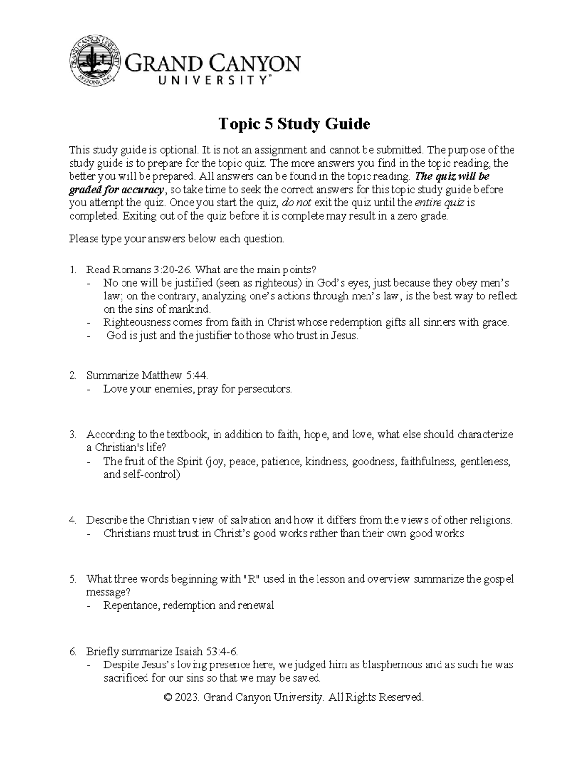 Topic 5 Study Guide - Topic 5 Study Guide This study guide is optional ...