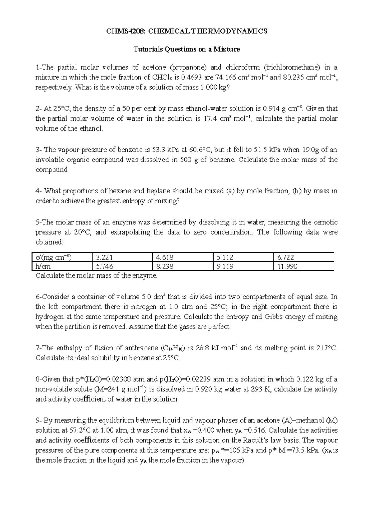Chapter 5 tutorials - A tutorial on Chemical Thermodynamics, 3rd year ...