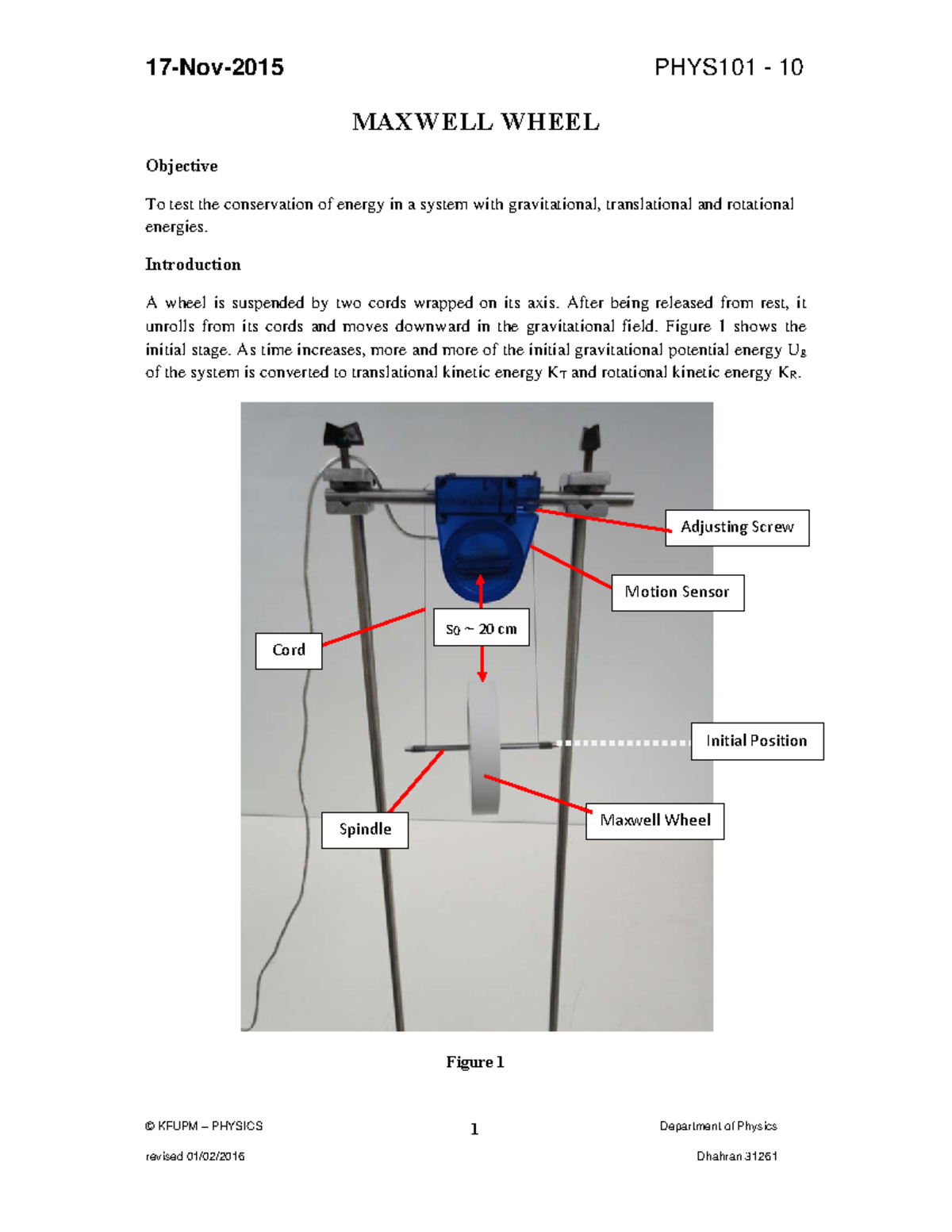 09-Maxwell - exam - PHYS101 10 MAXWELL WHEEL Objective To test the ...