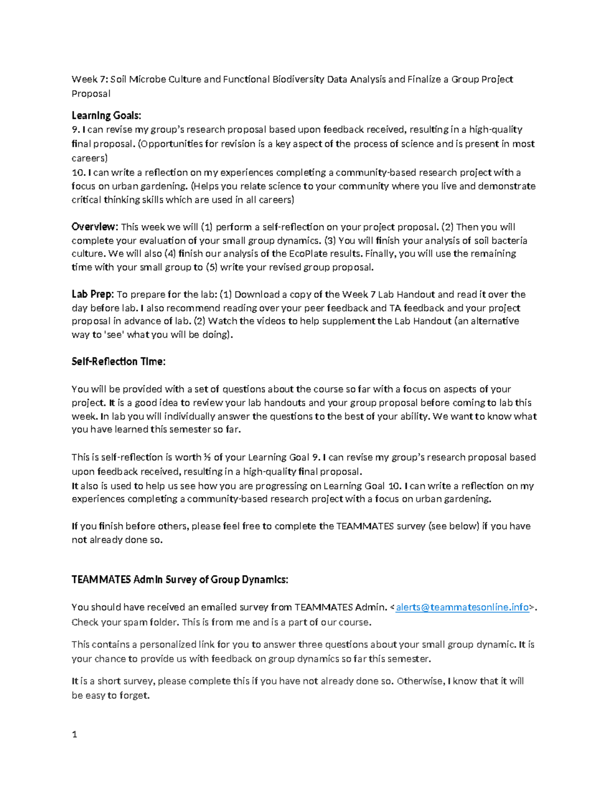 Week 7 Handout - Week 7: Soil Microbe Culture and Functional Biodiversity Data Analysis and ...