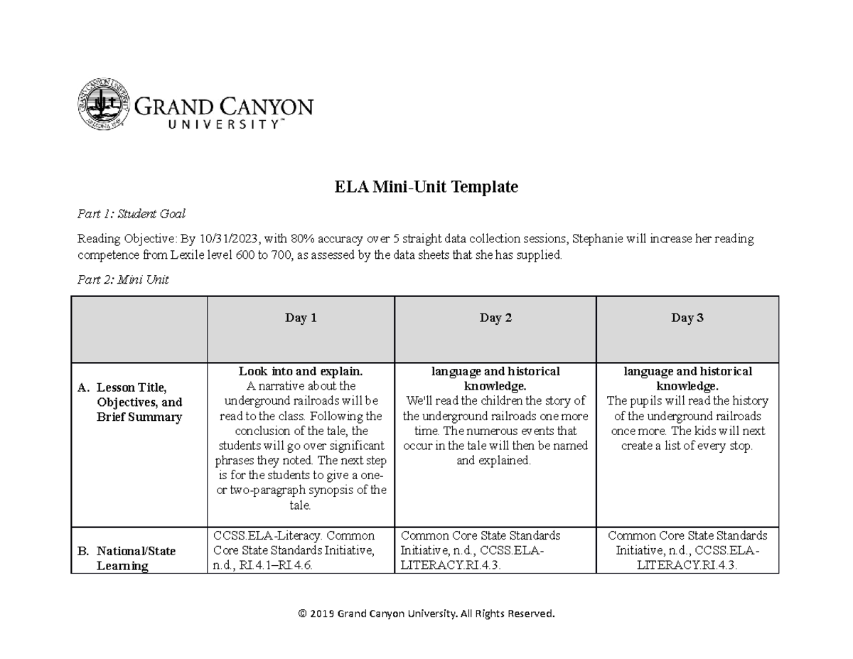 SPD-560 T5 ELA Mini-Unit Template - ELA Mini-Unit Template Part 1 ...