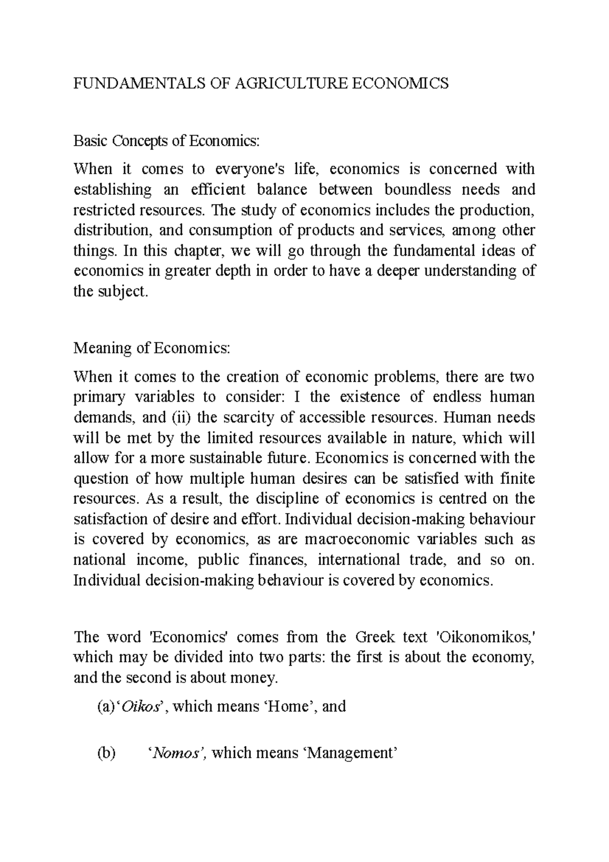 Fundamentals OF Agriculture Economics - FUNDAMENTALS OF AGRICULTURE ...