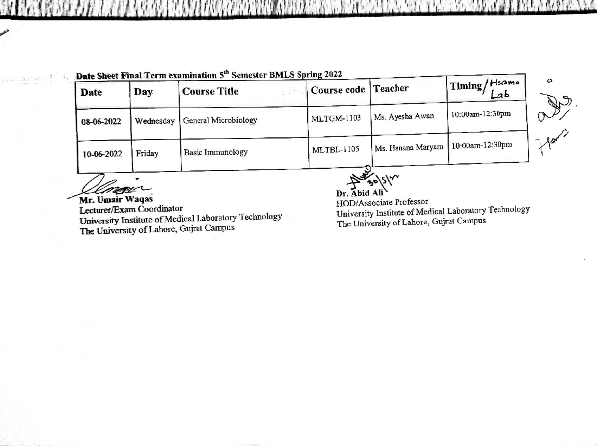 MLT Date Sheet Final SP 2022 - "Bachelor of Business Administration ...