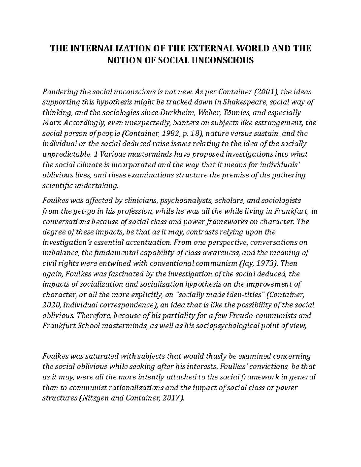 THE Internalization OF THE External World AND THE Notion OF Social ...
