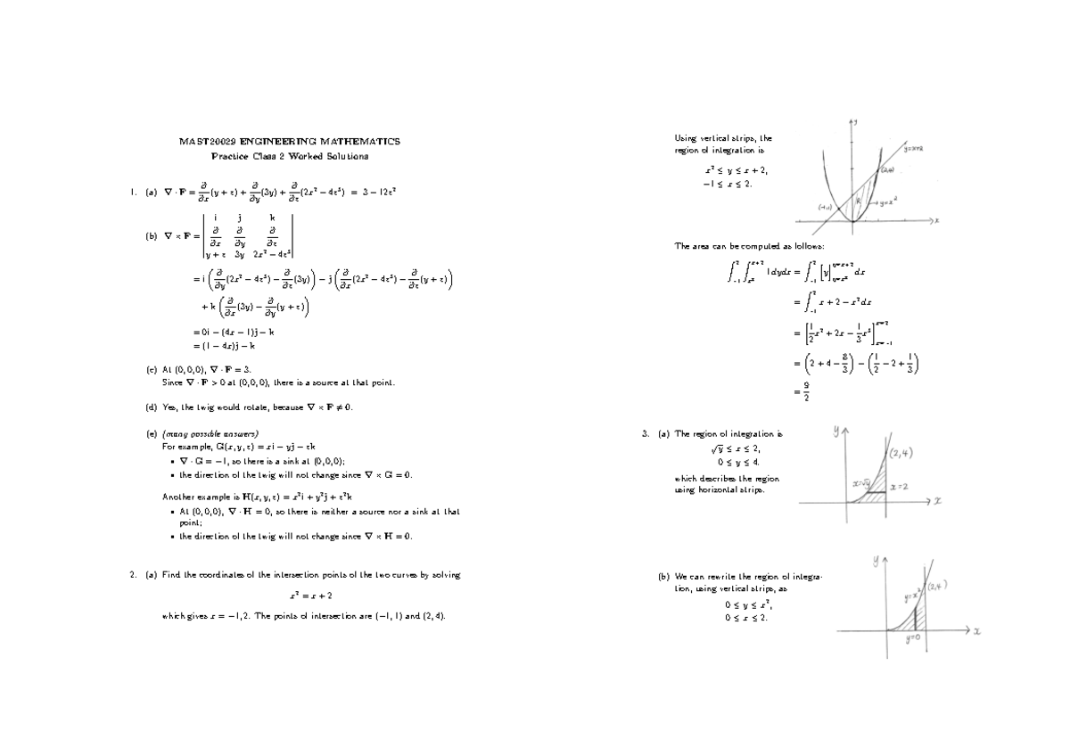 Tutorial 2 solutions - MAST20029 ENGINEERING MATHEMATICS Practice Class 2 Worked Solutions (a) r ...